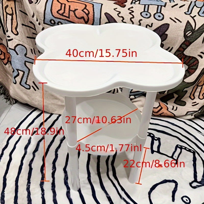 Modern white plastic bedside table, double layer design, clover shape ...