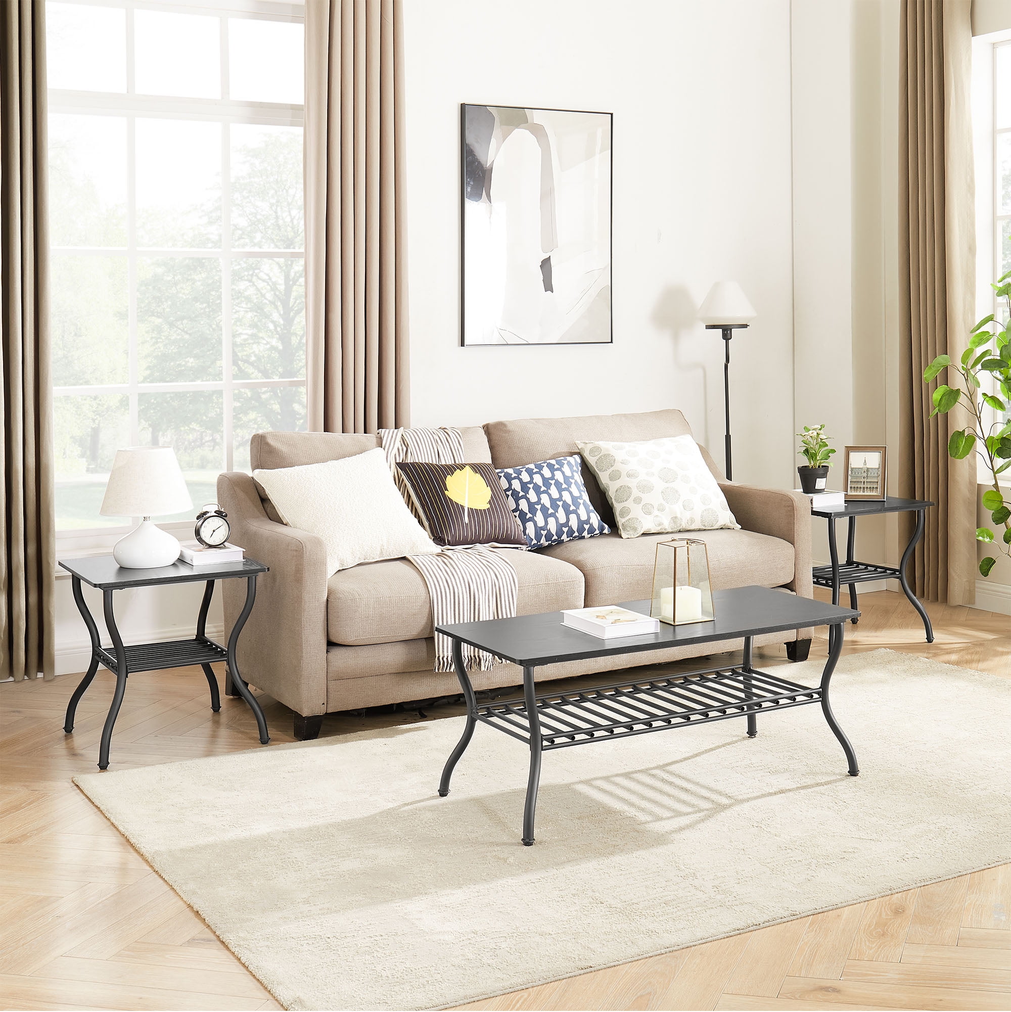 ModernCraft 3-Piece Coffee Table Set | Rectangular Main Table + 2 ...