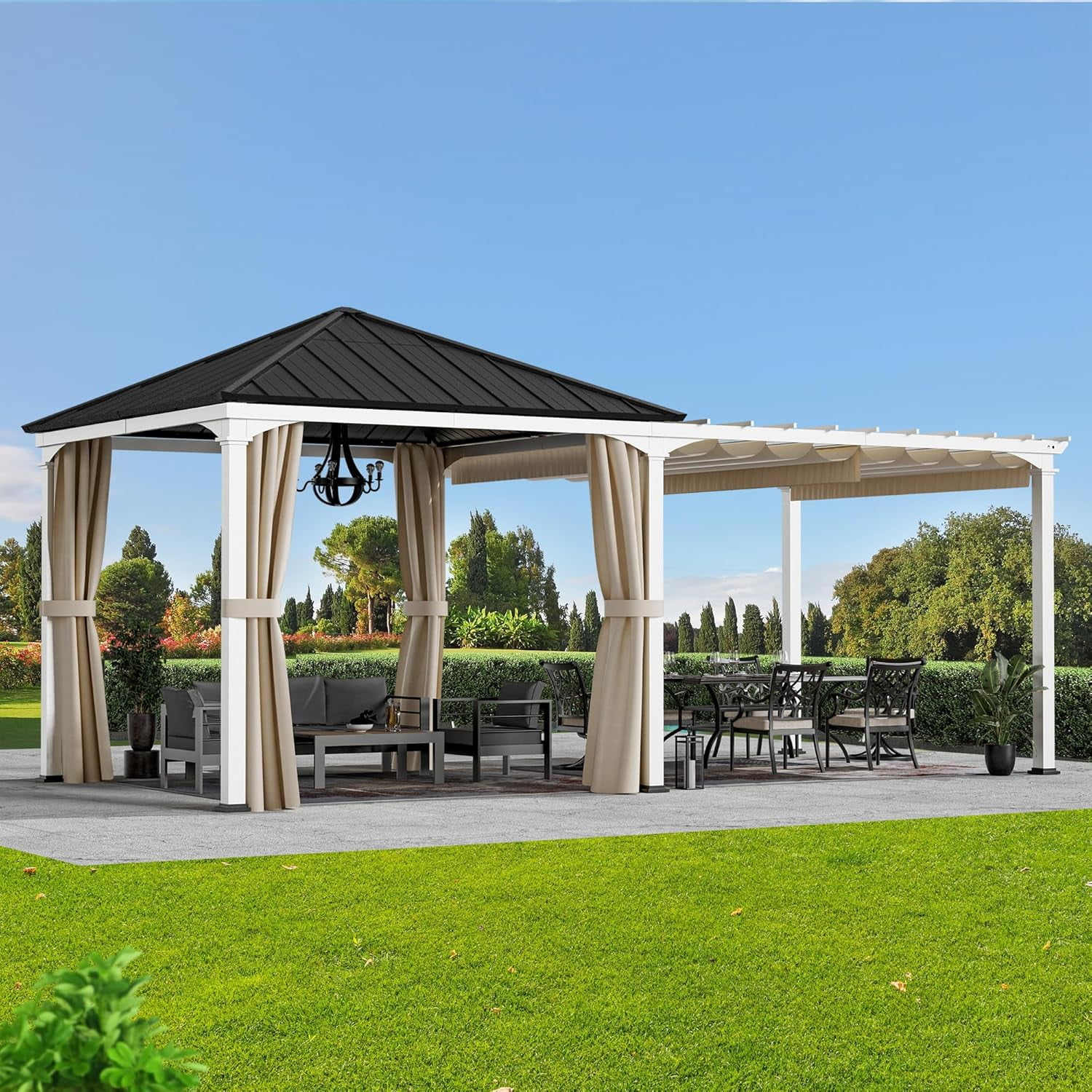 ModernShade 10'x20' Pergola Hybrid Gazebo with Adjustable Shade Fabric ...
