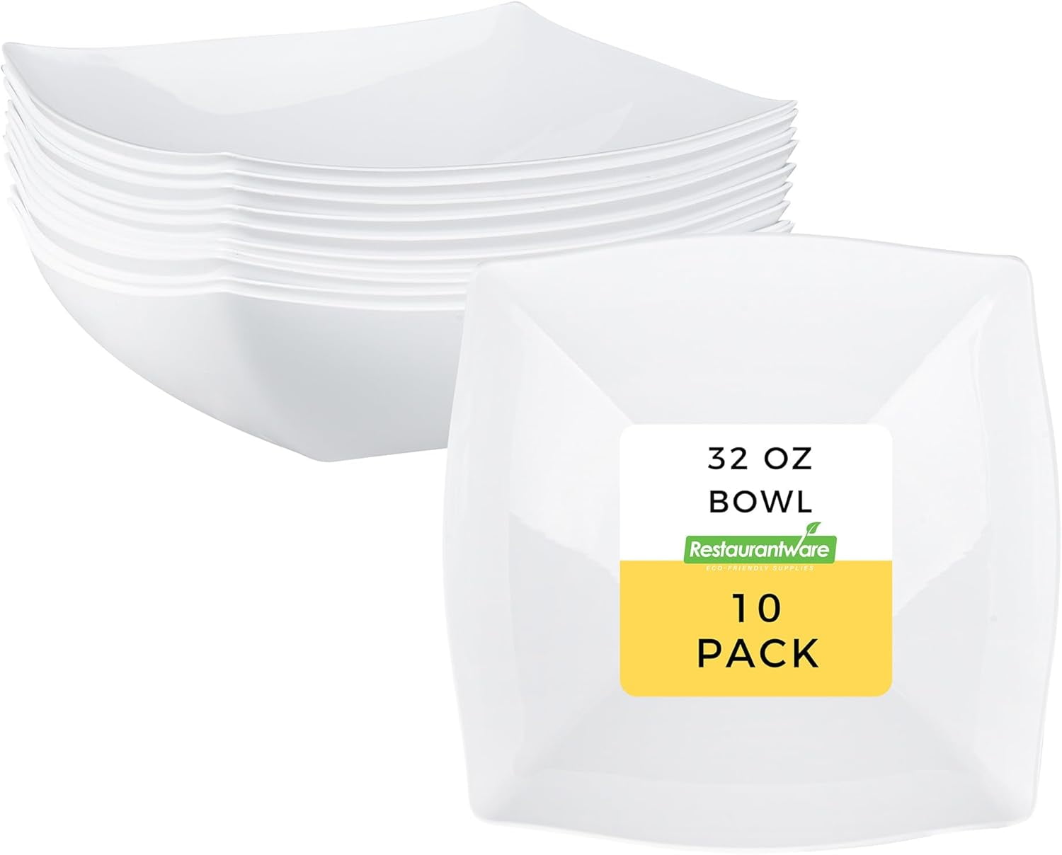 Moderna 32 Ounce Fancy Plastic Bowls 10 Square Disposable Salad Bowls ...