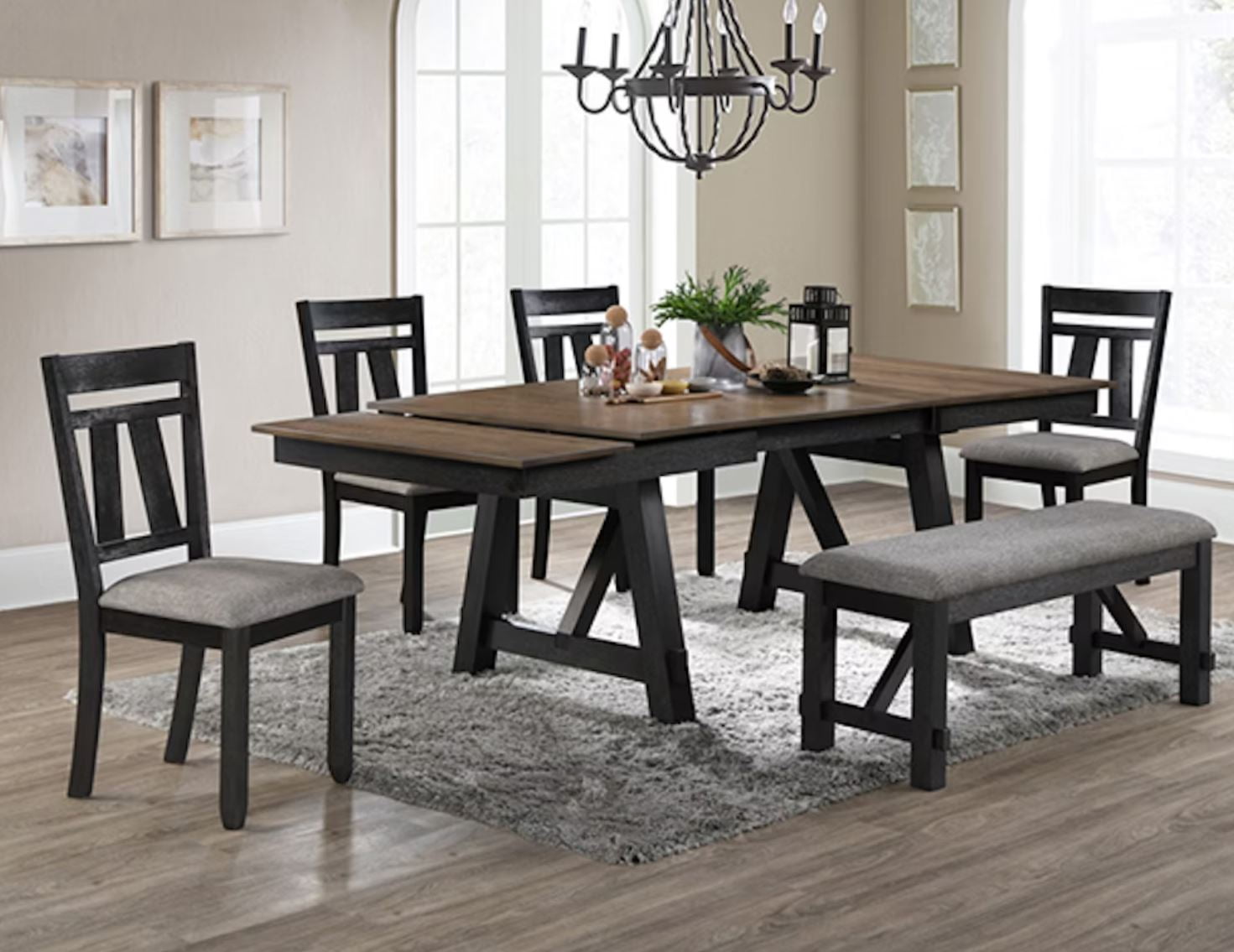 Moderna 6 Pc Rustic 66"-94" Dining Room Table Chairs and Bench Set In ...