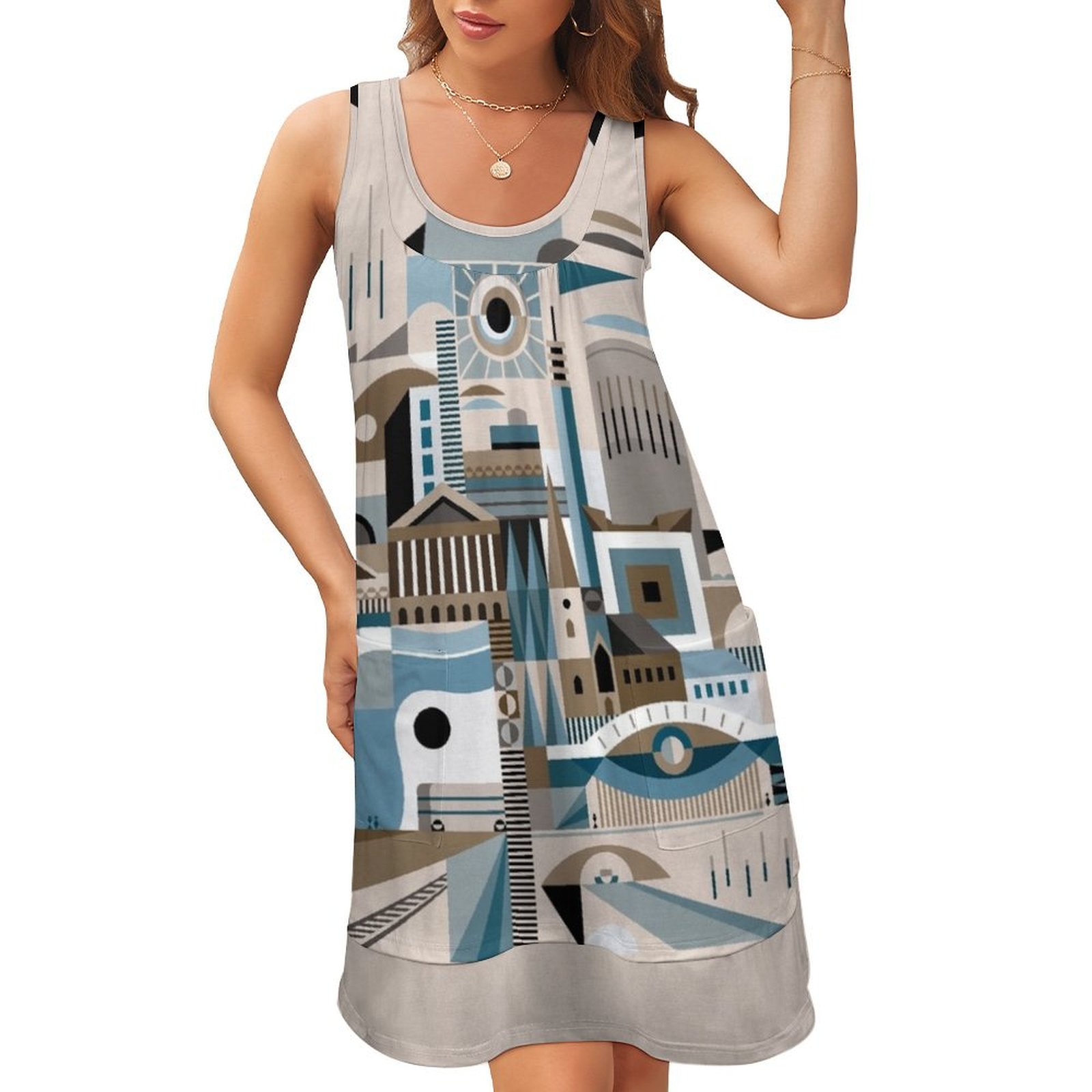 Modernist Brum I Sleeveless U-Neck Fake Two Piece Dress dress korean ...