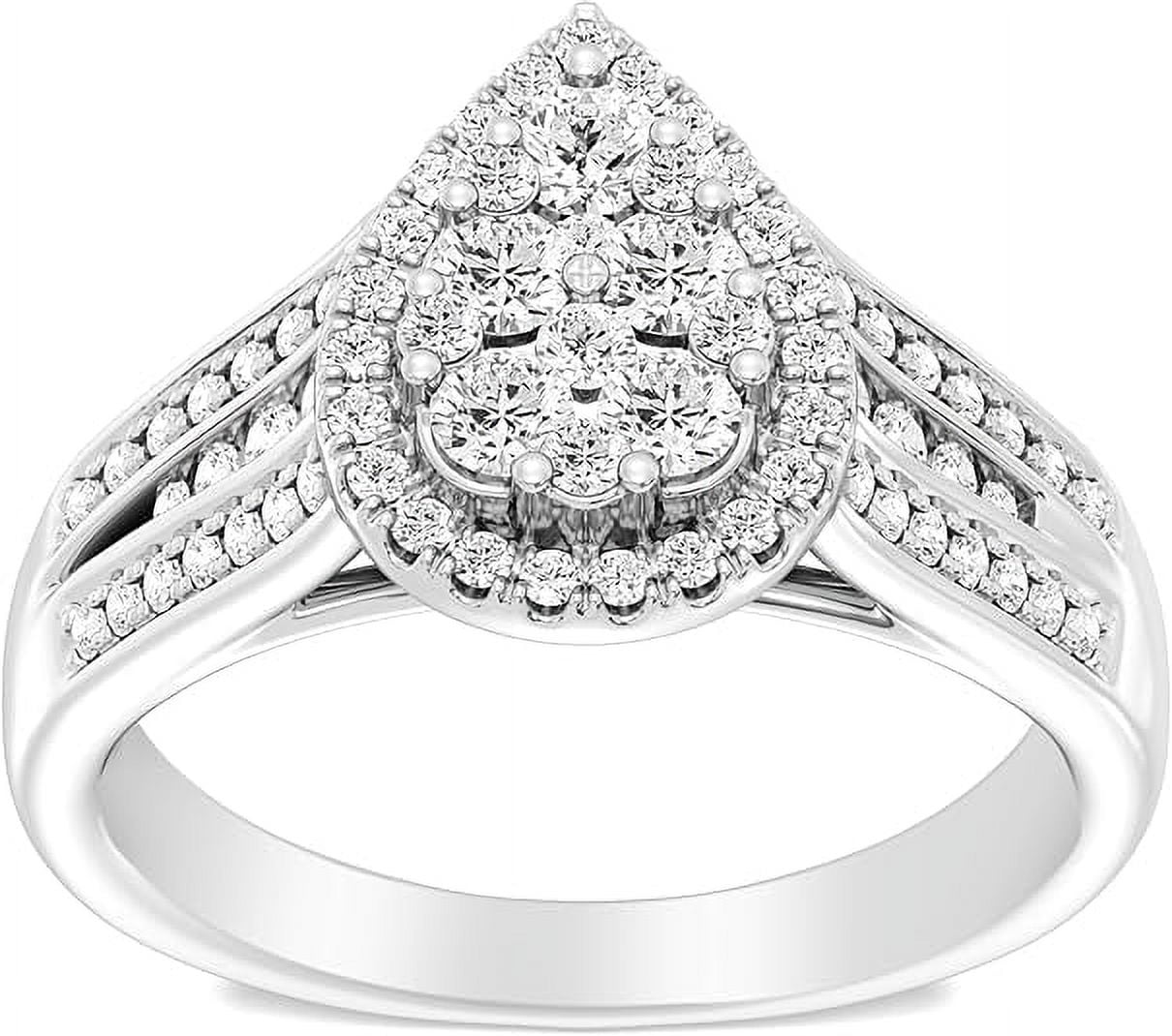 Modernist Halo Pear Shape Ring Solid 14K White Gold Ring Bridal ...