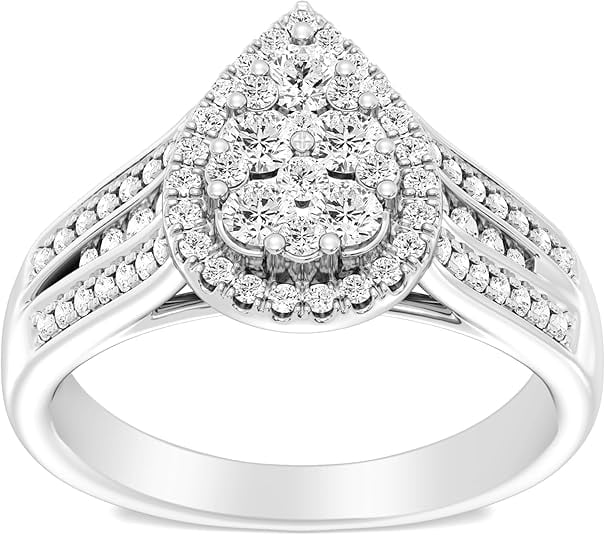 Modernist Halo Pear Shape Ring Solid 14K White Gold Ring Bridal ...