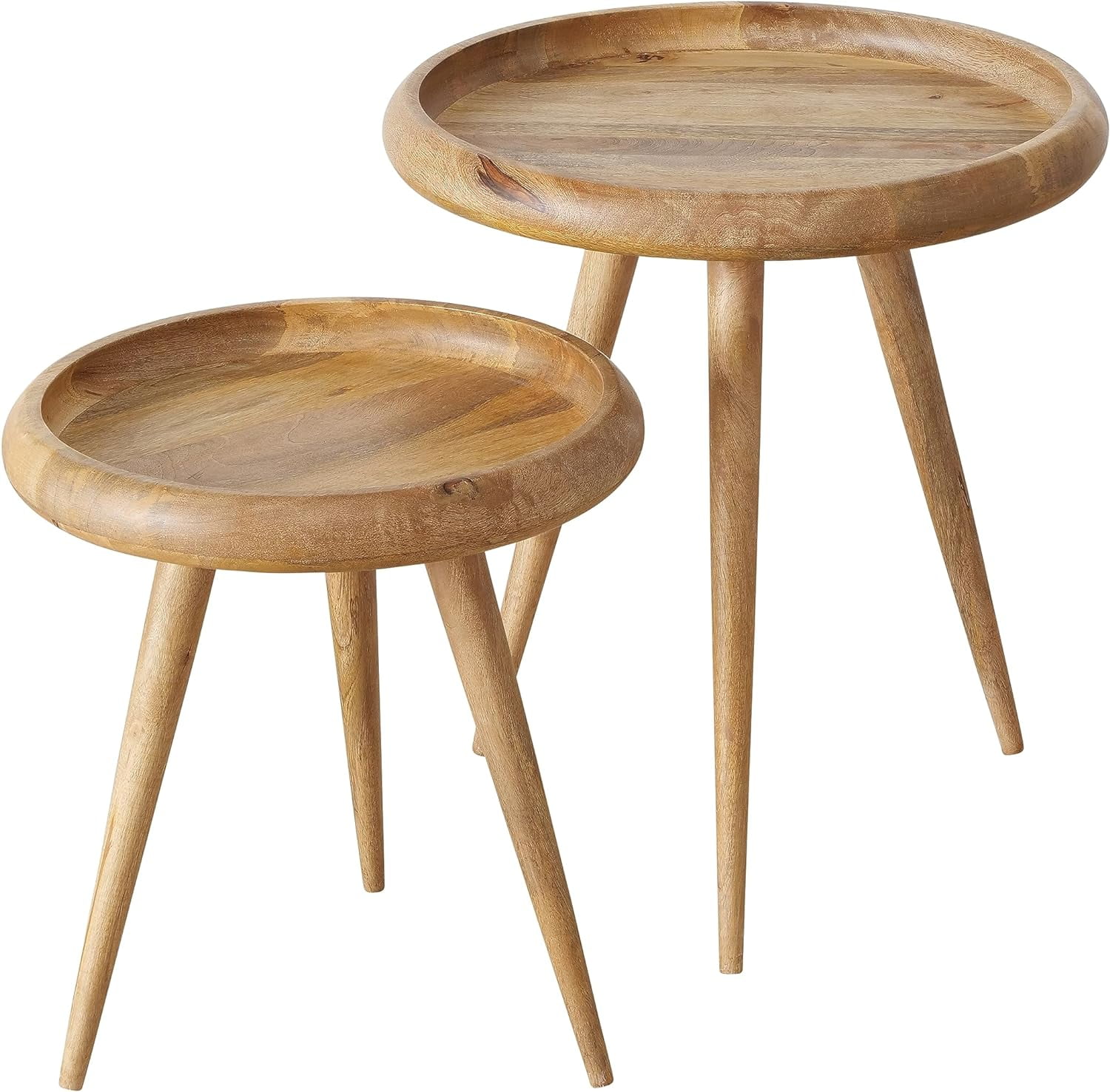 Modernist Home 3 Legged Side Tables, Set of 2, Durable Solid Mango Wood ...