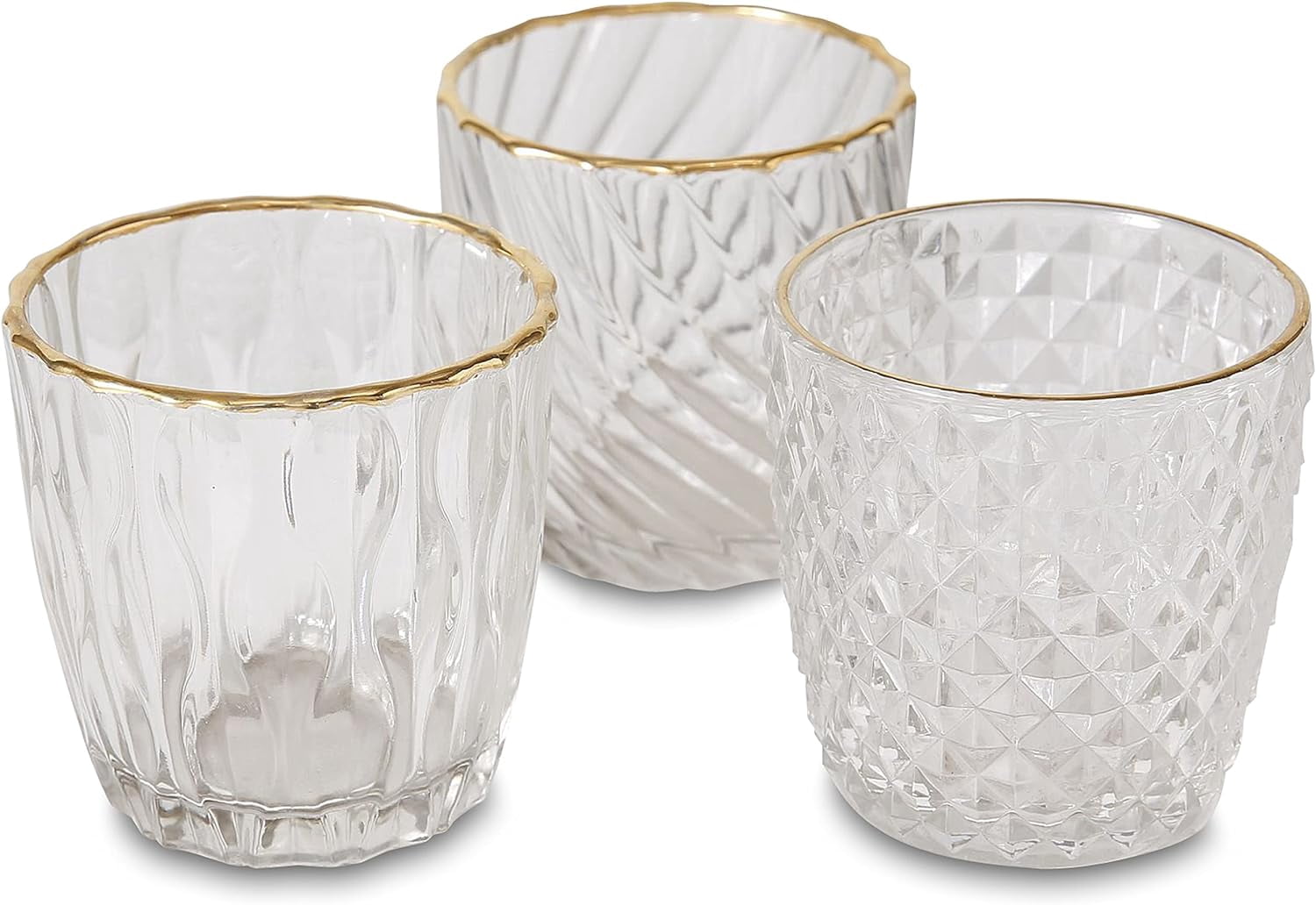 Modernist Home Gold Rimmed Candle Holders, Set of 3, for Tea Lights and ...