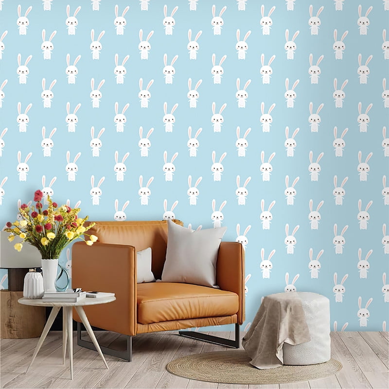 Modernist Wallpaper, Blue Bunny Print Wallpaper, Pvc Wallpaper, Self ...