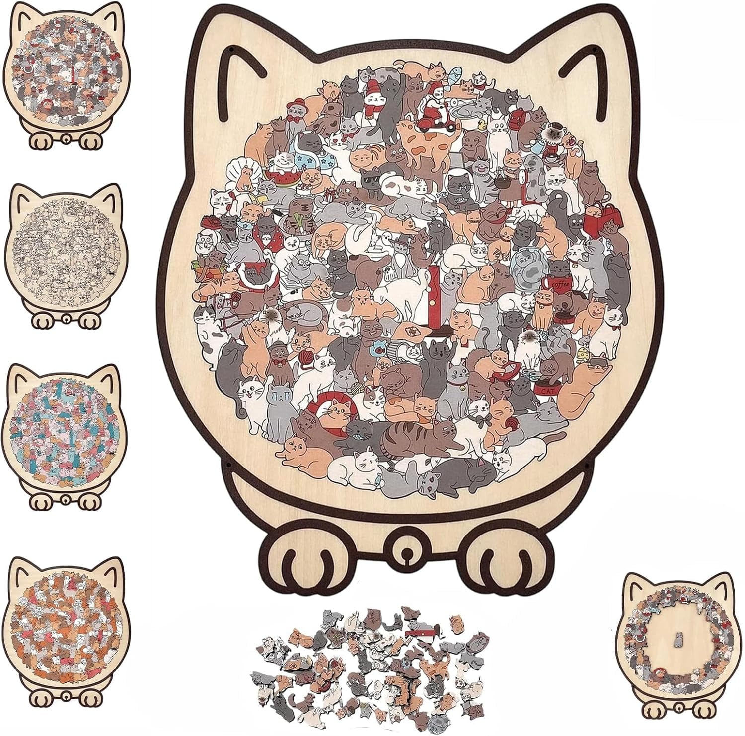 Moderobot 135-Piece Cat Shaped Wooden Jigsaw Puzzle, Morandi Color ...