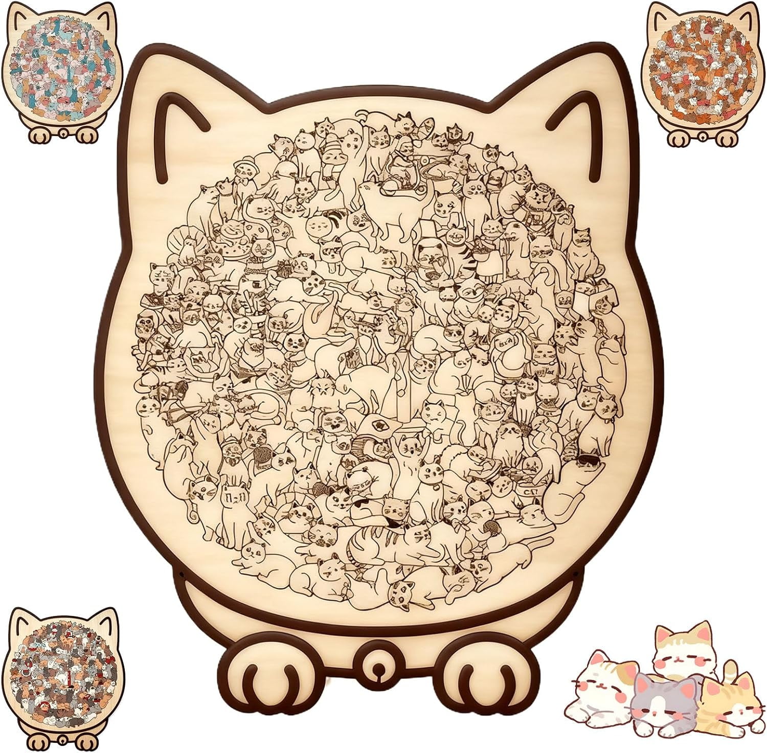 Moderobot 135-Piece Morandi-Colored Cat Shaped Wooden Jigsaw Puzzle ...
