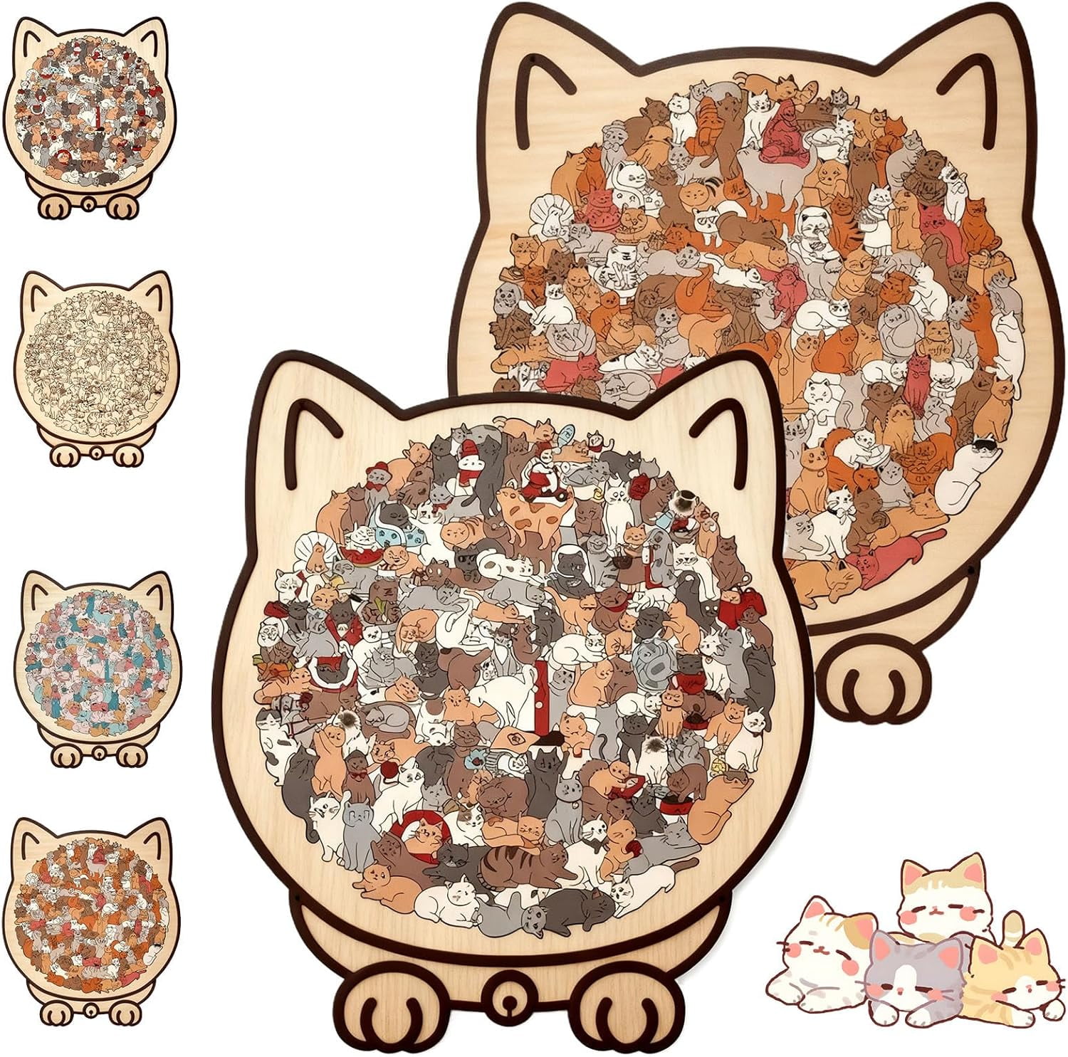Moderobot 135-Piece Morandi-Colored Cat Shaped Wooden Jigsaw Puzzle ...