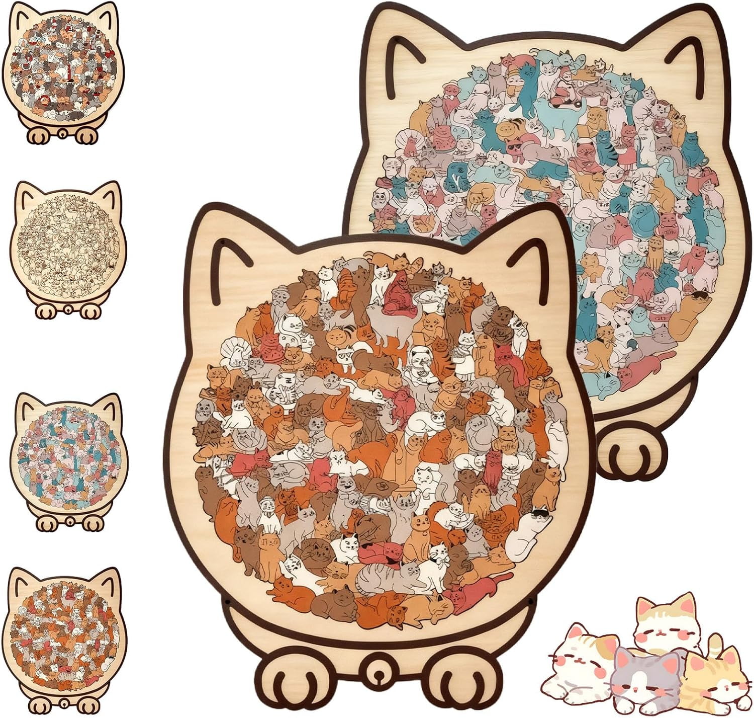 Moderobot 135-Piece Morandi-Colored Cat Shaped Wooden Jigsaw Puzzle ...