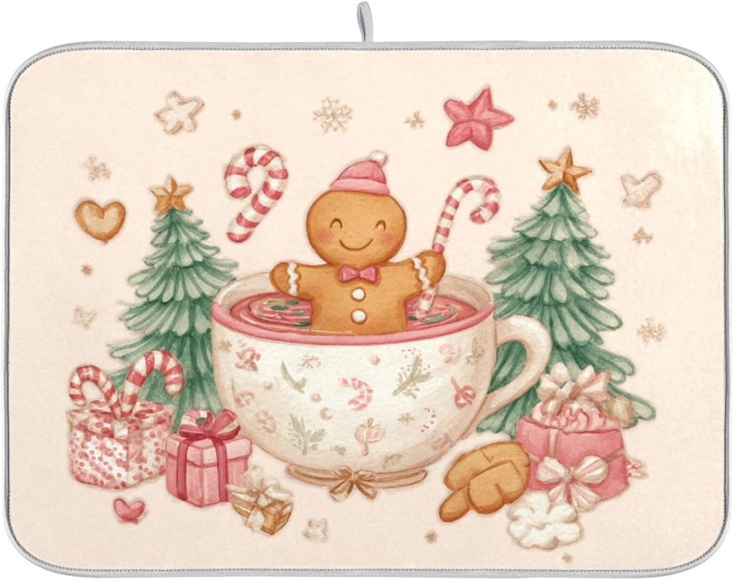 Moderong Gingerbread Man Cup Of Tea Dish Drying Mat Kitchen Counter Mat ...