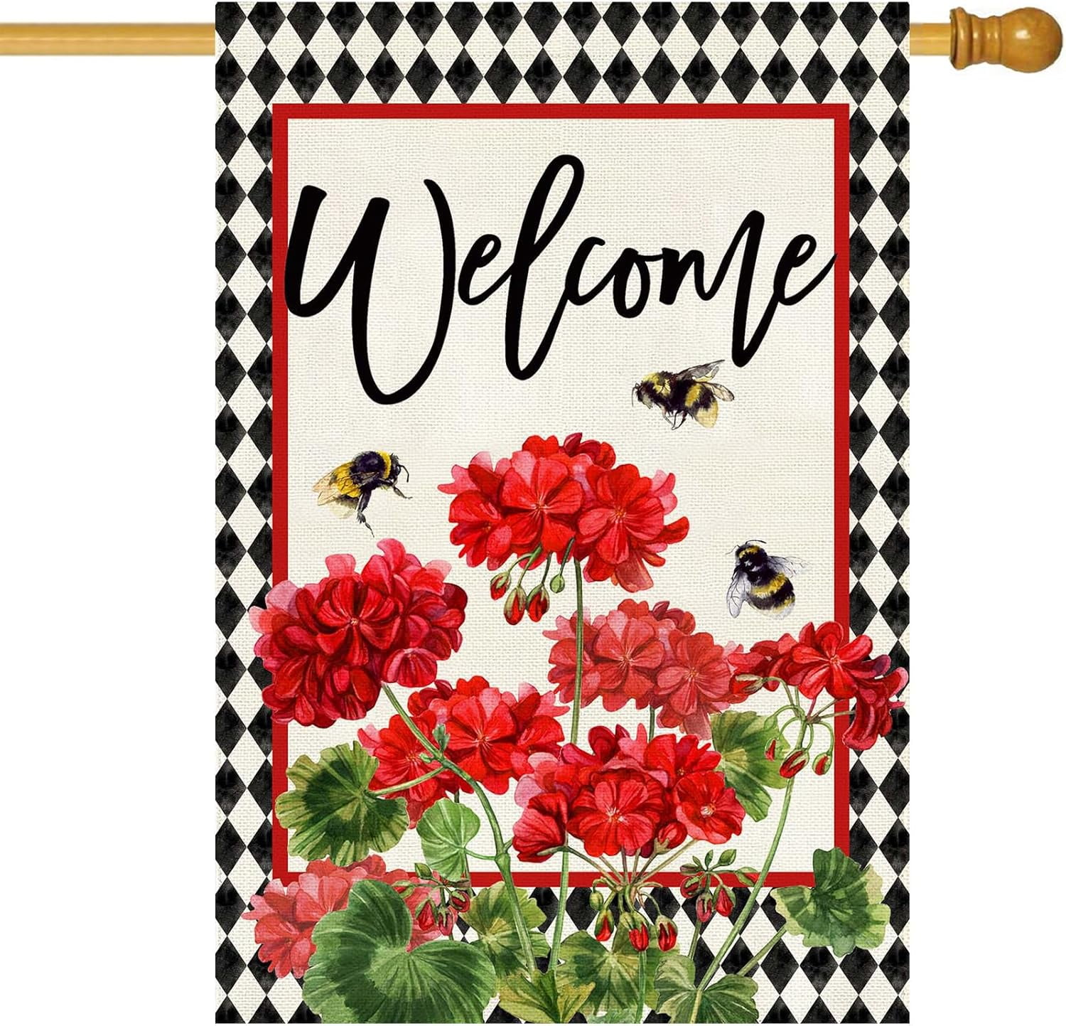 Moderong Spring Summer Geranium Welcome House Flag Double Sided Summer ...