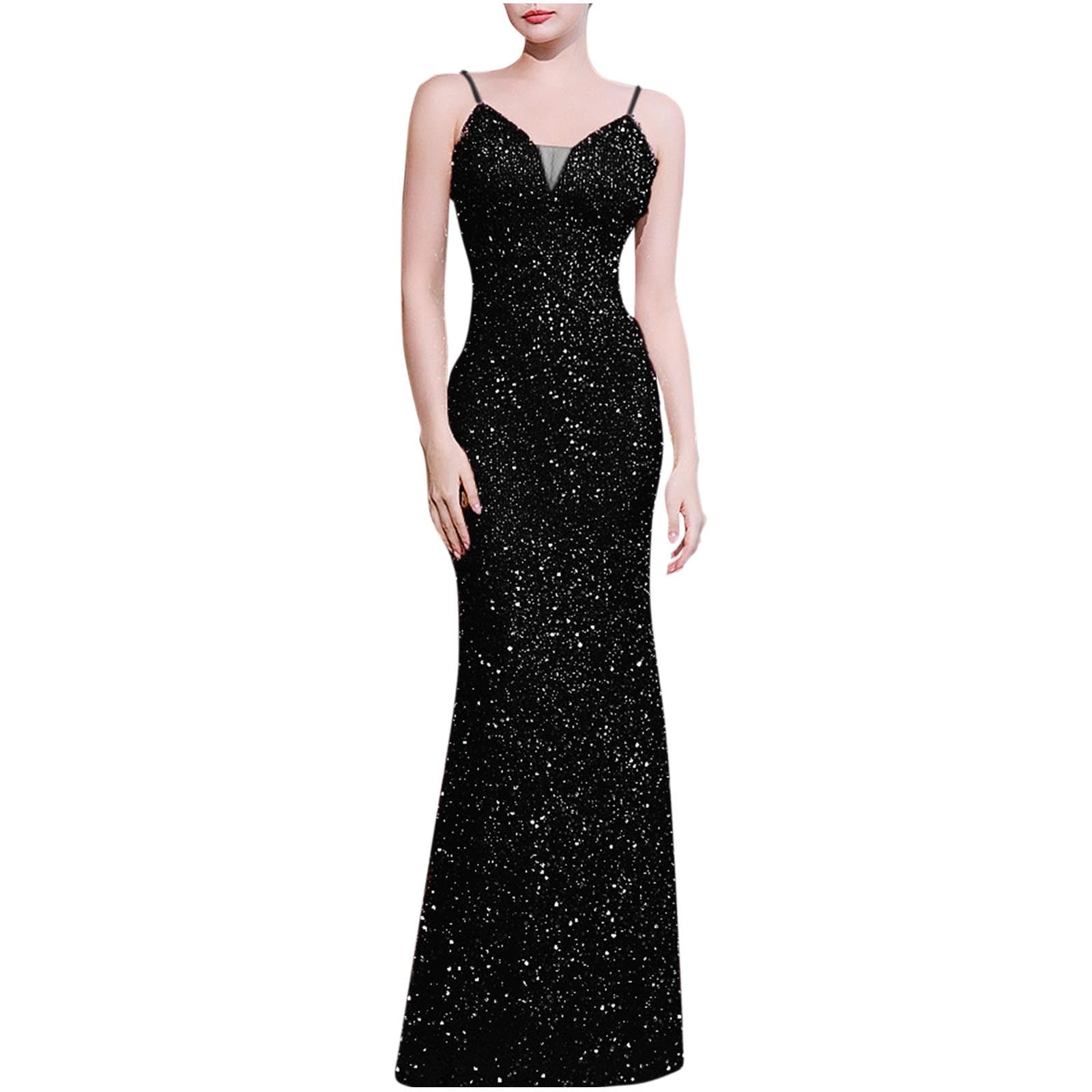 Modest Dress Sequin Evening Dresses for Women Formal Long Prom Party ...