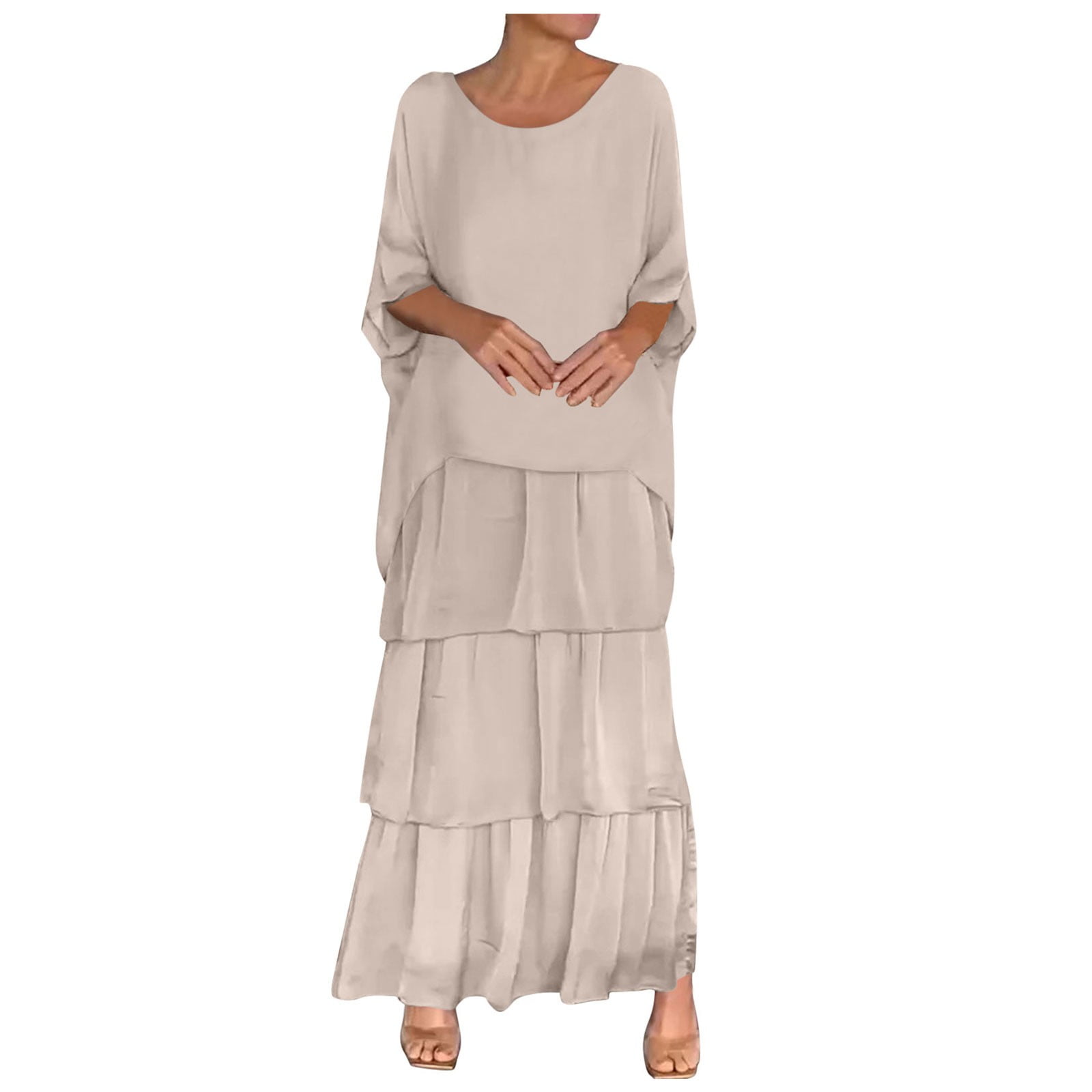 Modest Dresses for Women 3/4 Sleeve Round Neck Layered Summer Large ...
