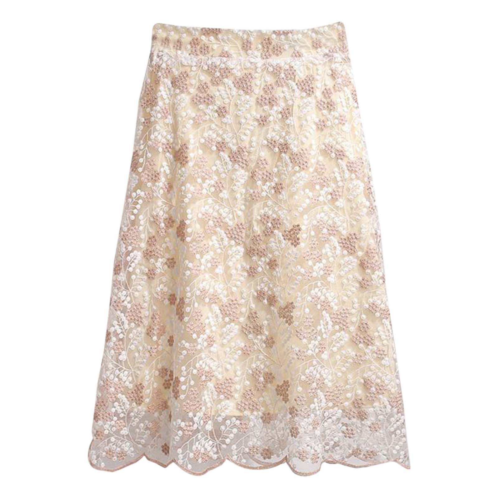 Modest Formal Dresses Women Floral Embroidered Lace A Line Midi Skirt ...