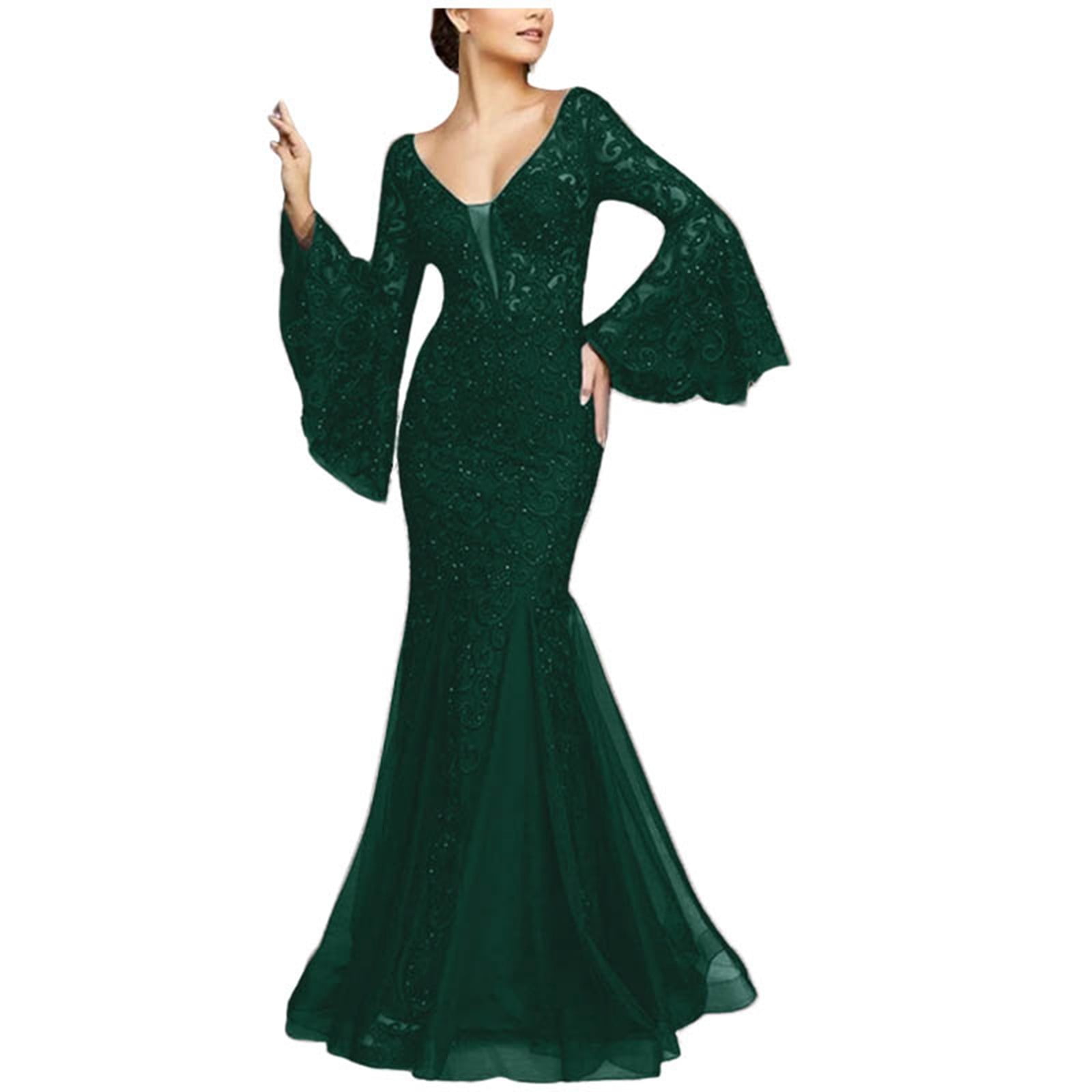 Modest Formal Dresses Women Lace Sexy Slim Fit Fishtail Banquet Dress ...