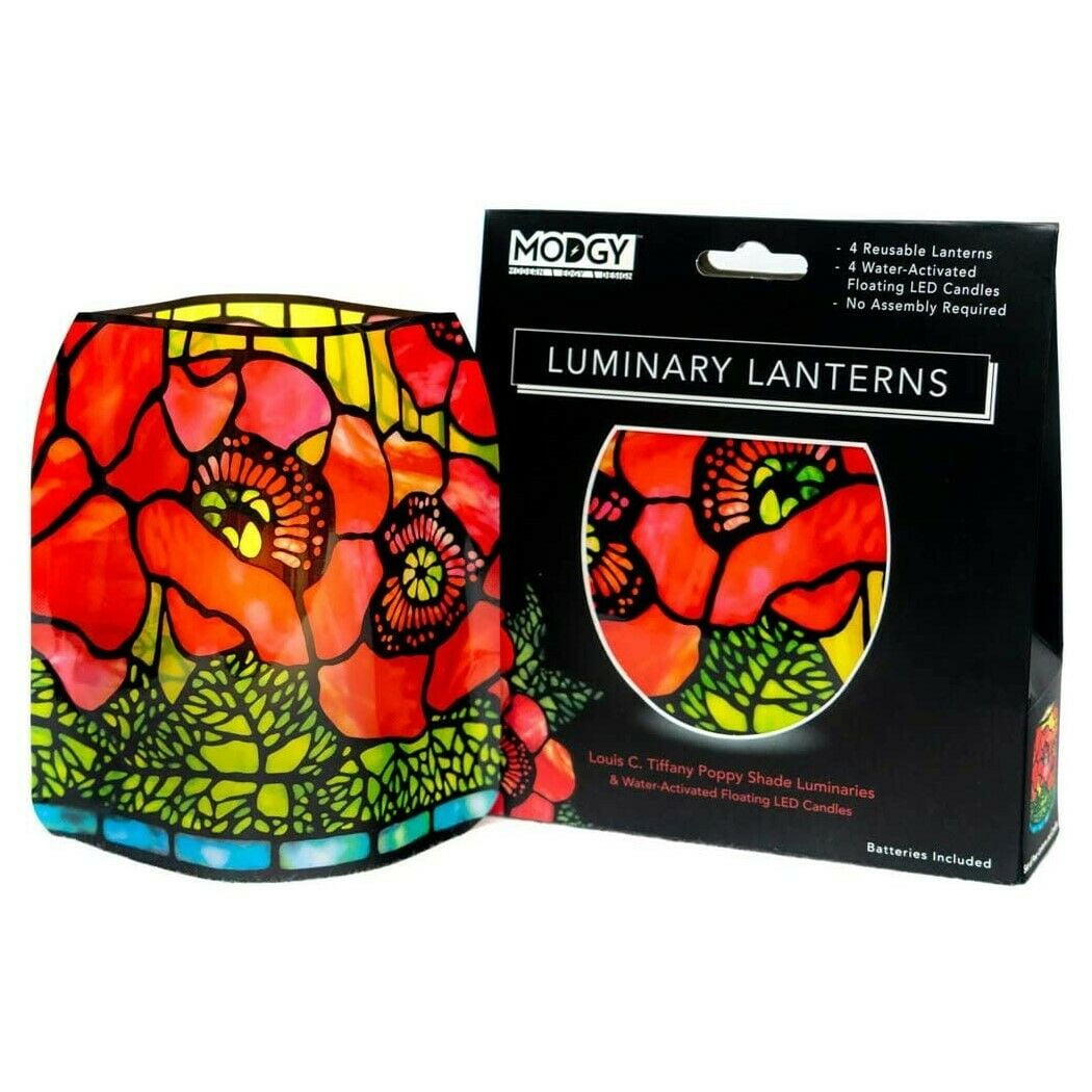 Modgy Lumizu Collapsible 4pc Luminary Lantern Set - Tiffany Poppies ...