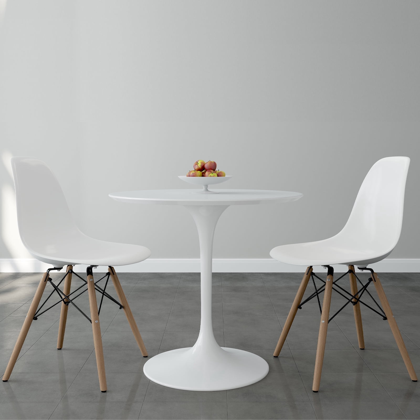 Modholic Tulip 32" Fiberglass Dining Table & Set Of 2 Wood Leg Chairs ...