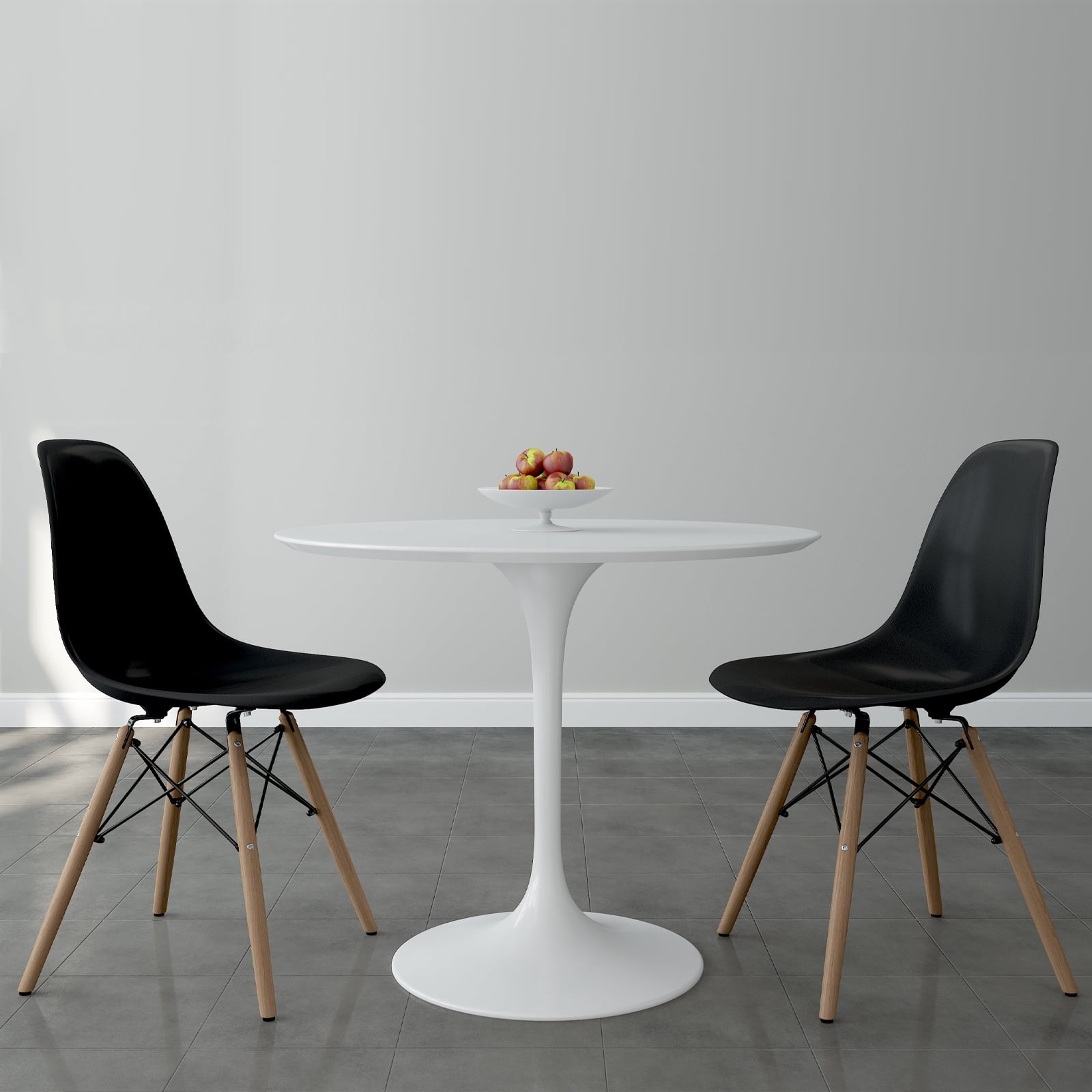 Modholic Tulip 36" Fiberglass Dining Table & Set Of 2 Wood Leg Chairs ...