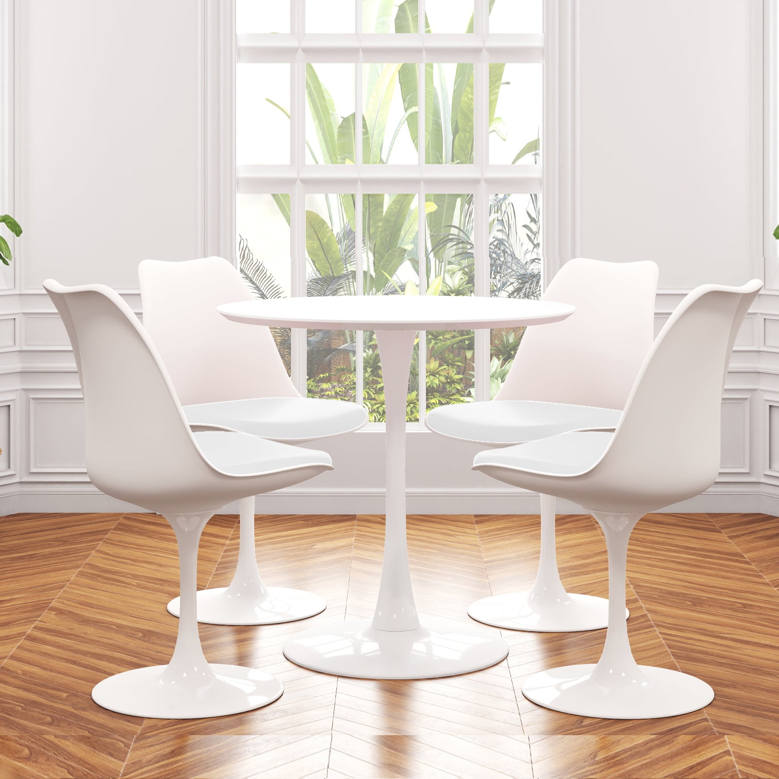 Modholic Tulip 36" Wood Top Dining Table & Set Of 4 Chairs, White - Walmart.com