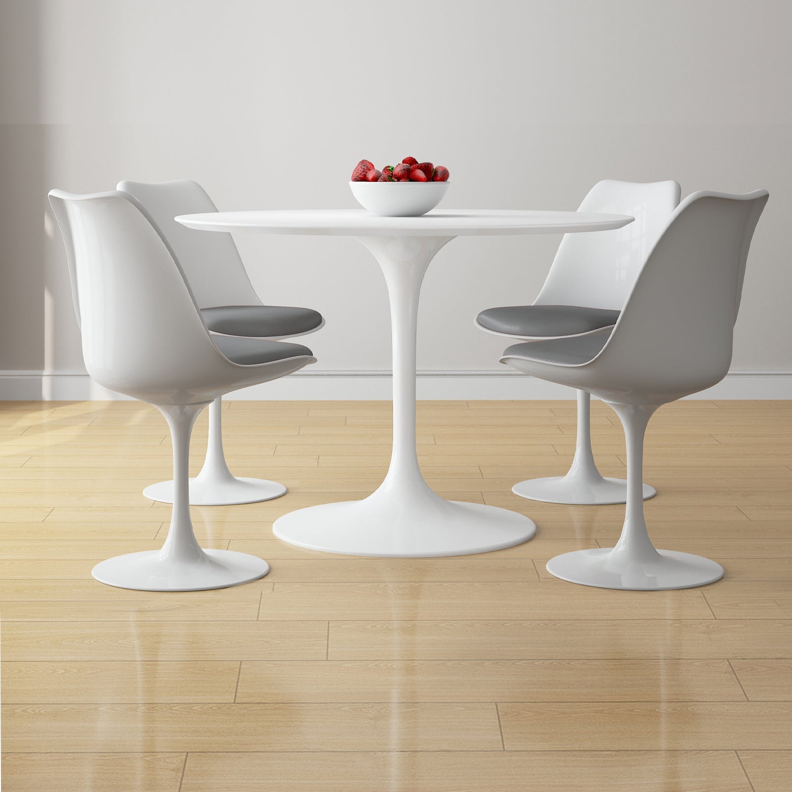 Modholic Tulip 48" Fiberglass Dining Table & Set Of 4 Chairs, Gray ...