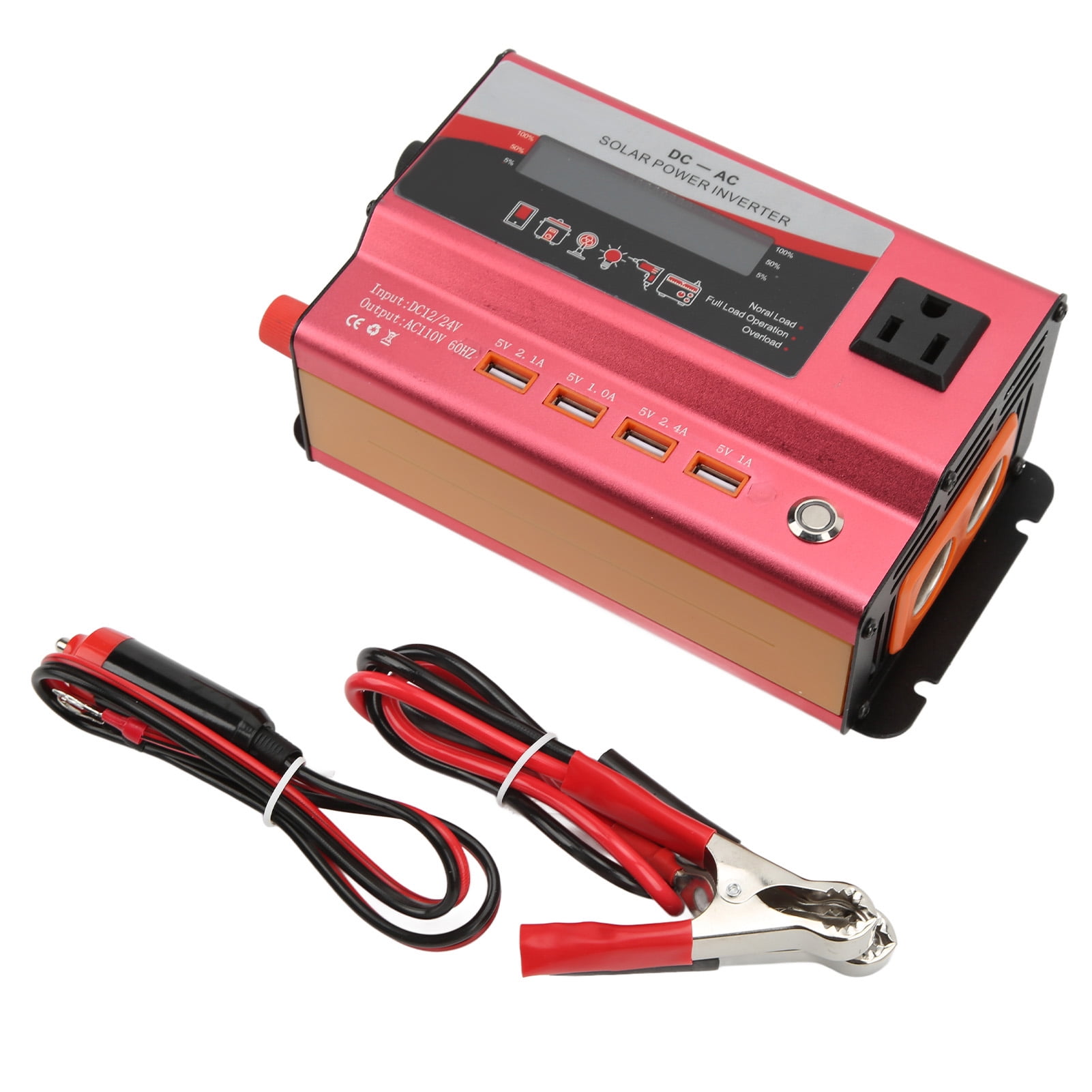 Modified Sine Wave Red Power Inverter, 12V/24V DC to 110V AC Converter ...