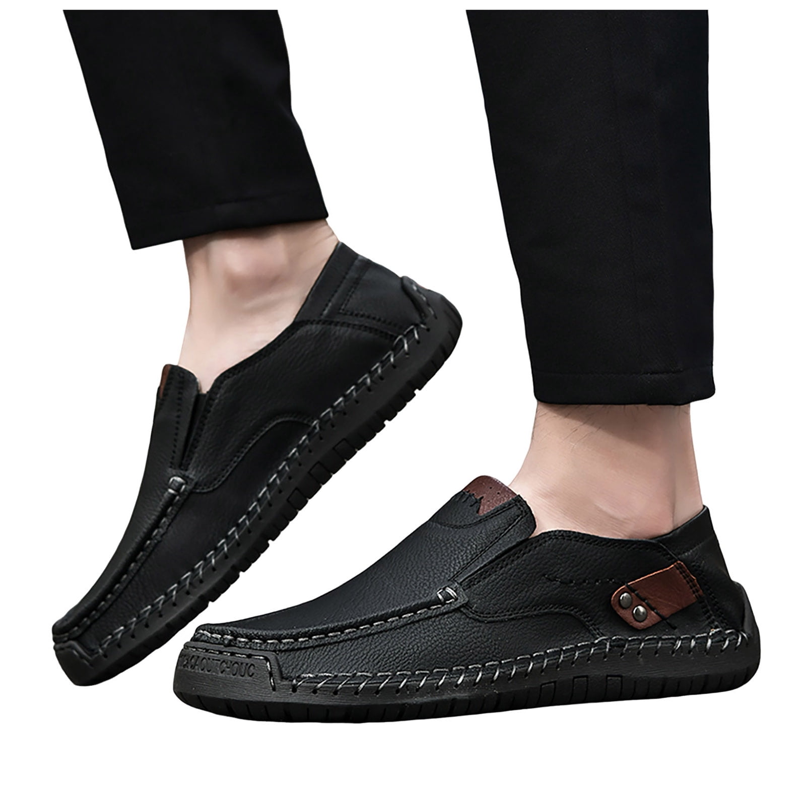 Modisza Leather Loafers for Men Comfortable Walking Flat Shoes Slip on ...