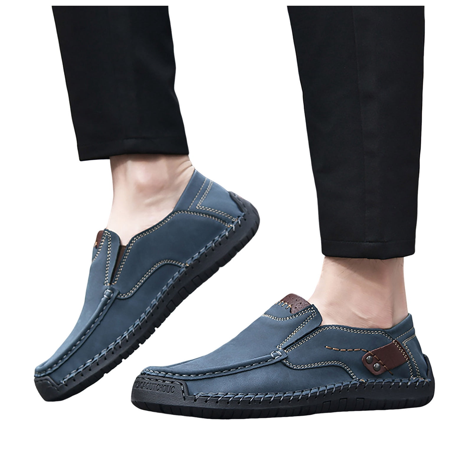 Modisza Leather Loafers for Men Comfortable Walking Flat Shoes Slip on ...