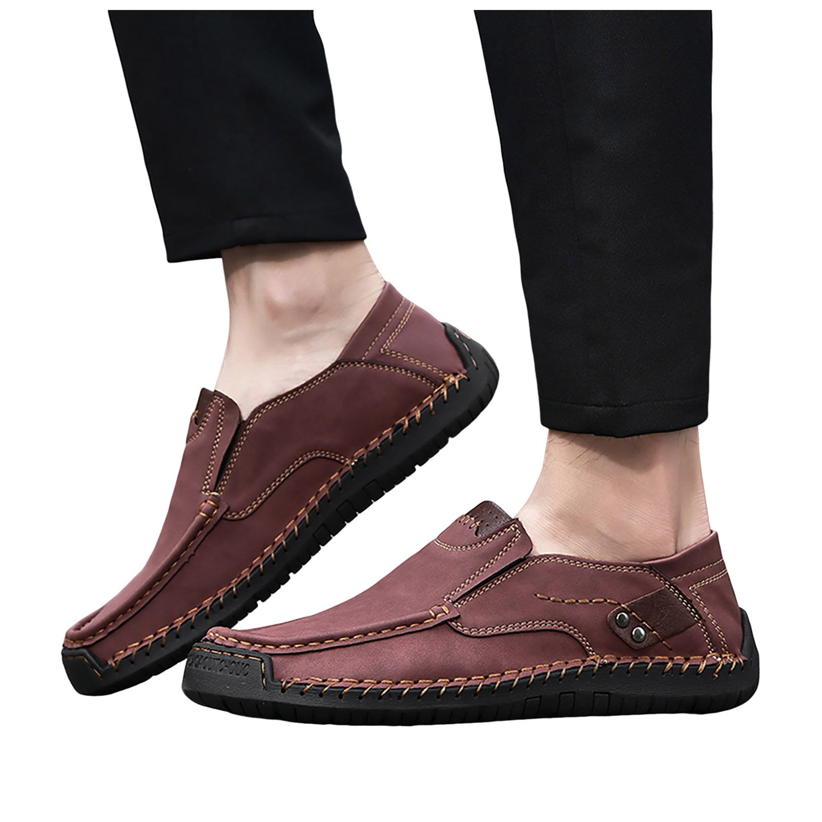 Modisza Leather Loafers for Men Comfortable Walking Flat Shoes Slip on ...