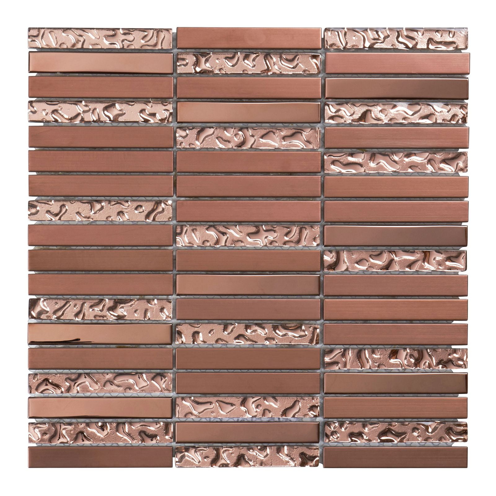 Modket TDH298RG Rose Gold Copper Color Metallic Metal Glass Mosaic Tile ...