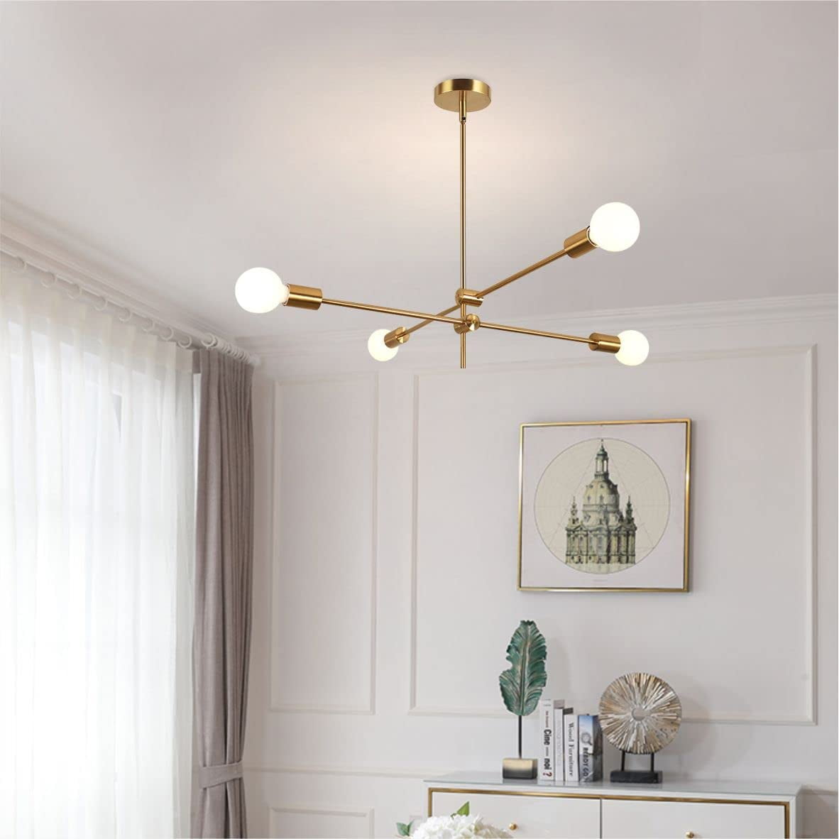 Modo Lighting Sputnik Chandelier 4-Light Golden Pendant Lighting Mid ...