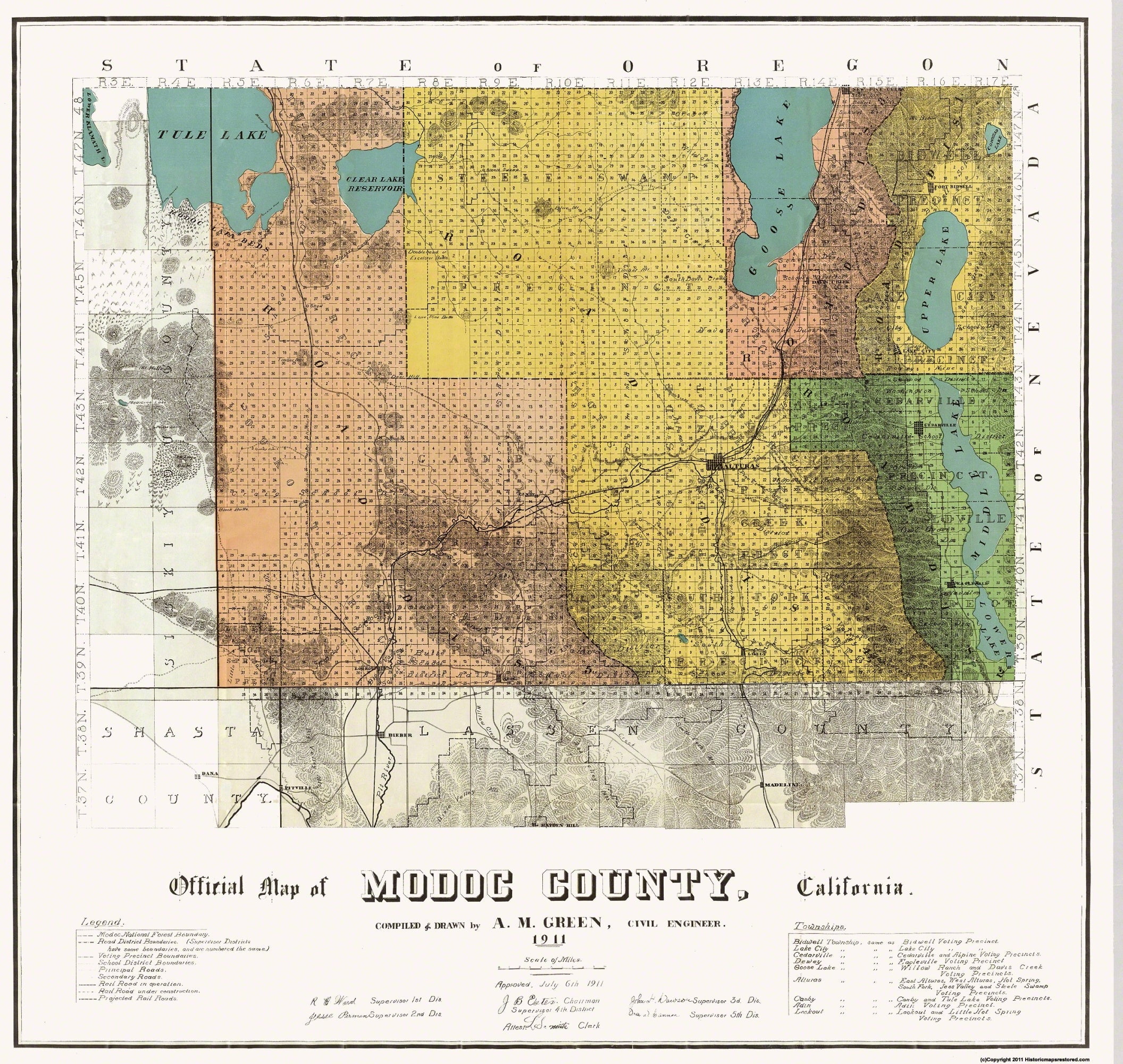 Historic County Map - Modoc County California - Green 1911 - 24.31 x 23 ...