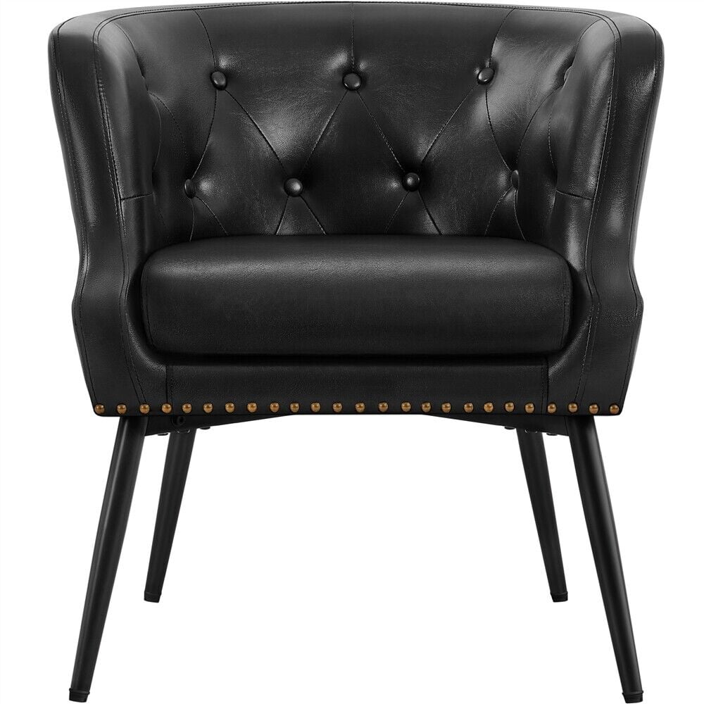 Modren Button Tufted Chair Upholstered Faux Leather Barrel Accent Chair ...