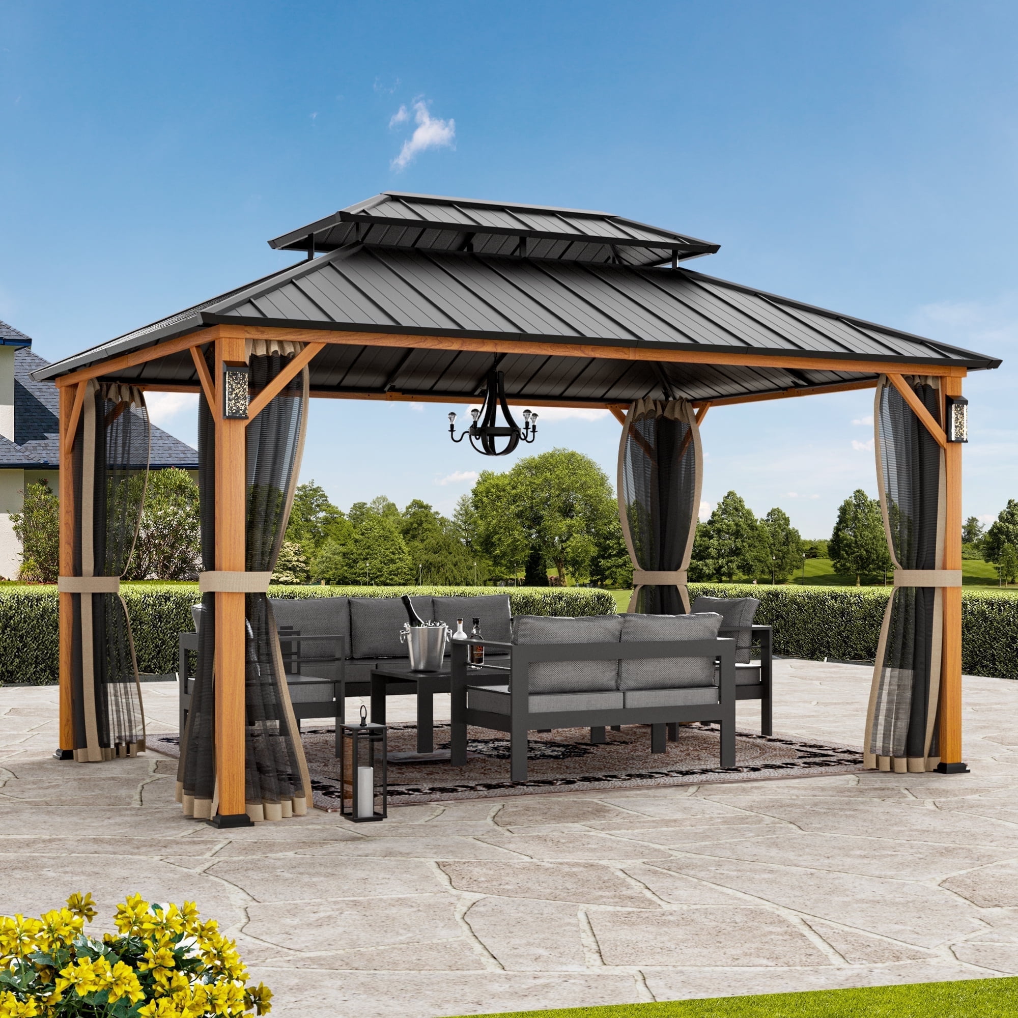 Modren Shape Horizon 10'x14' Hard Top Gazebo W/ Solar LED light ...