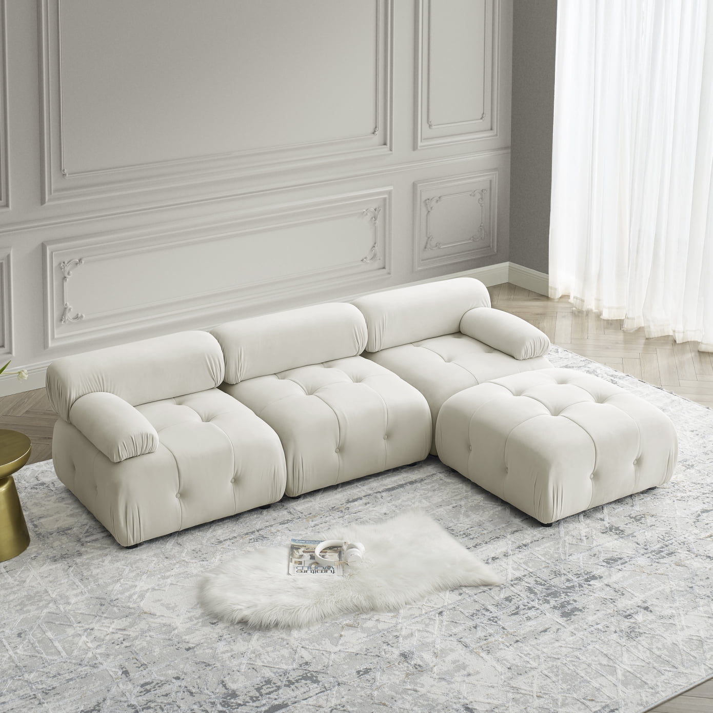 Modren Velvet Fabric Modular Sectional Sofa With 3 Single Chair And ...