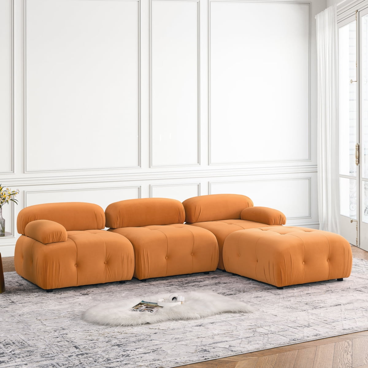 Modren Velvet Fabric Modular Sectional Sofa With 3 Single Chair And ...