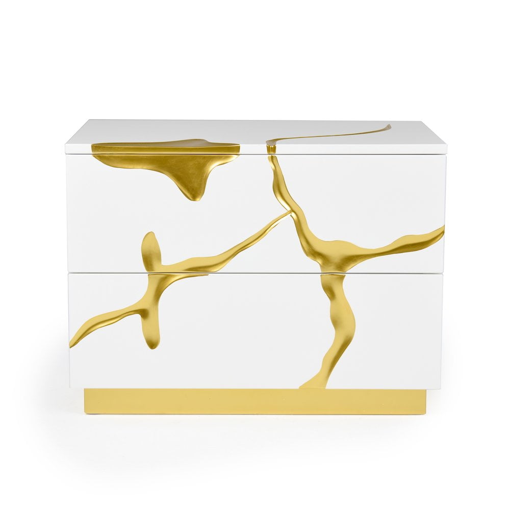 Modrest Aspen Modern Wide White and Gold Nightstand - Walmart.com