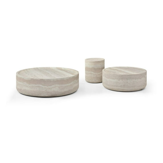 Modrest Benji - Modern Faux Travertine Round Coffee Table Set - Walmart.com