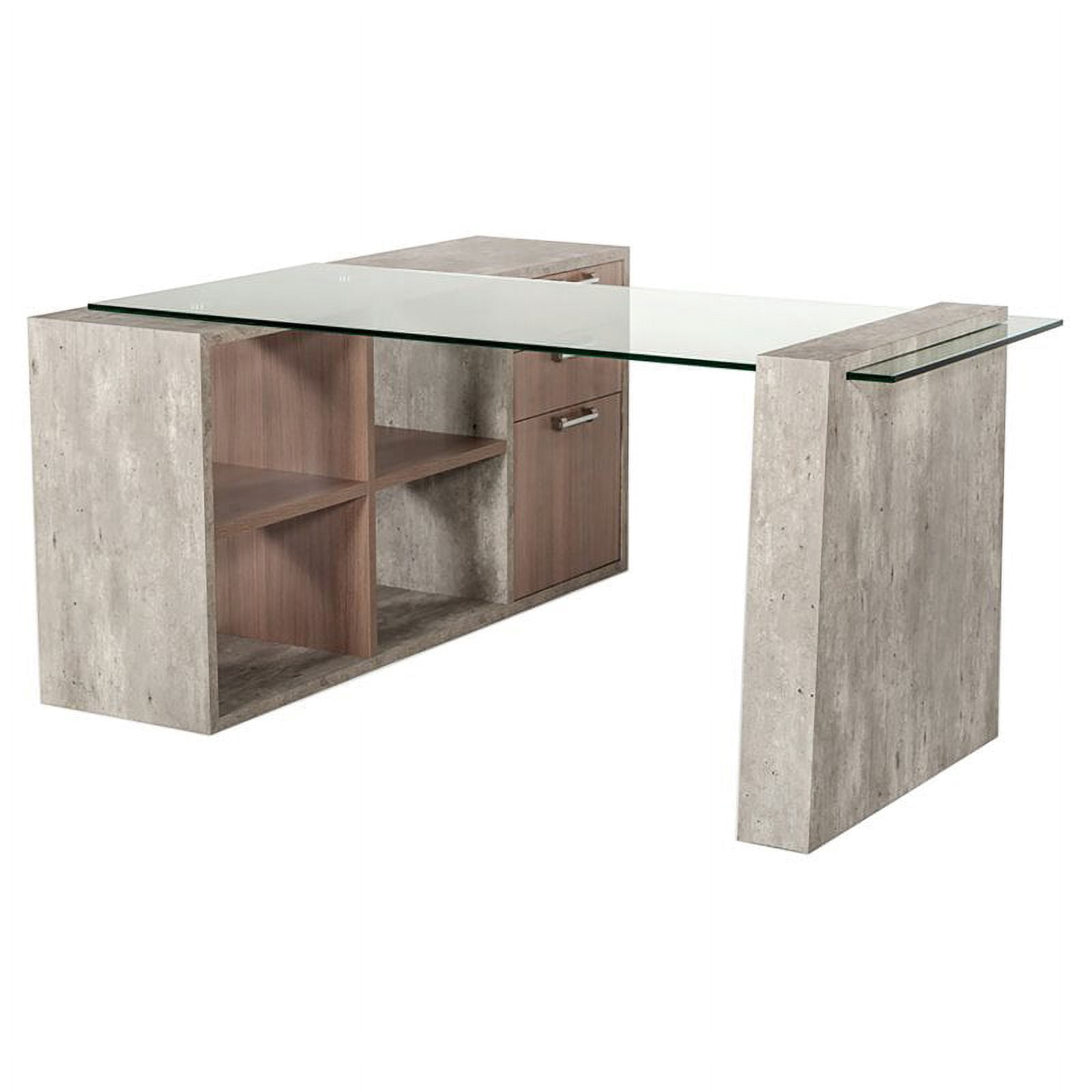 Modrest Boston Modern Tempered Glass & Faux Concrete Writing Desk in ...