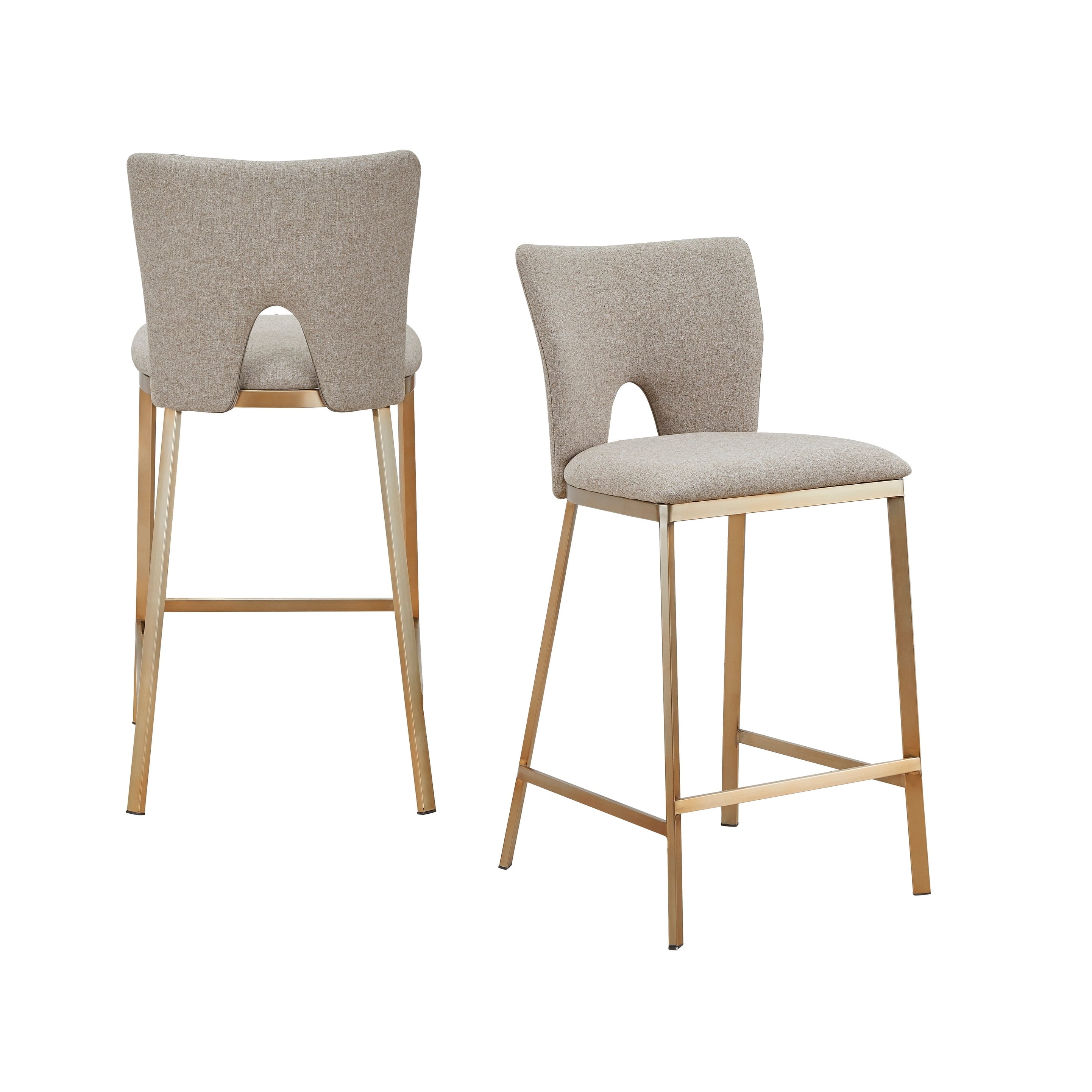 Modrest Burton Contemporary Beige & Brass Counter Stool (Set of 2 ...
