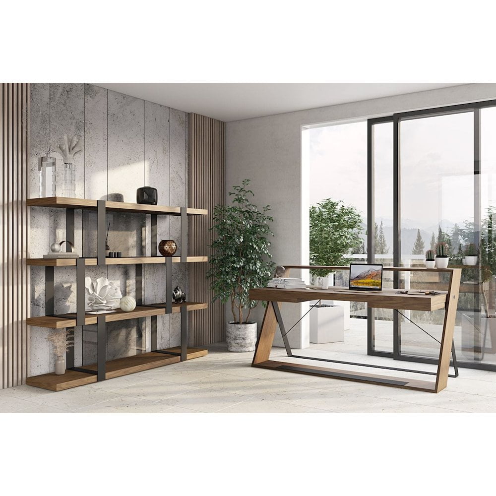 Modrest Carrie Modern Office Desk, MDF Wood & Black Metal, Cross Design ...