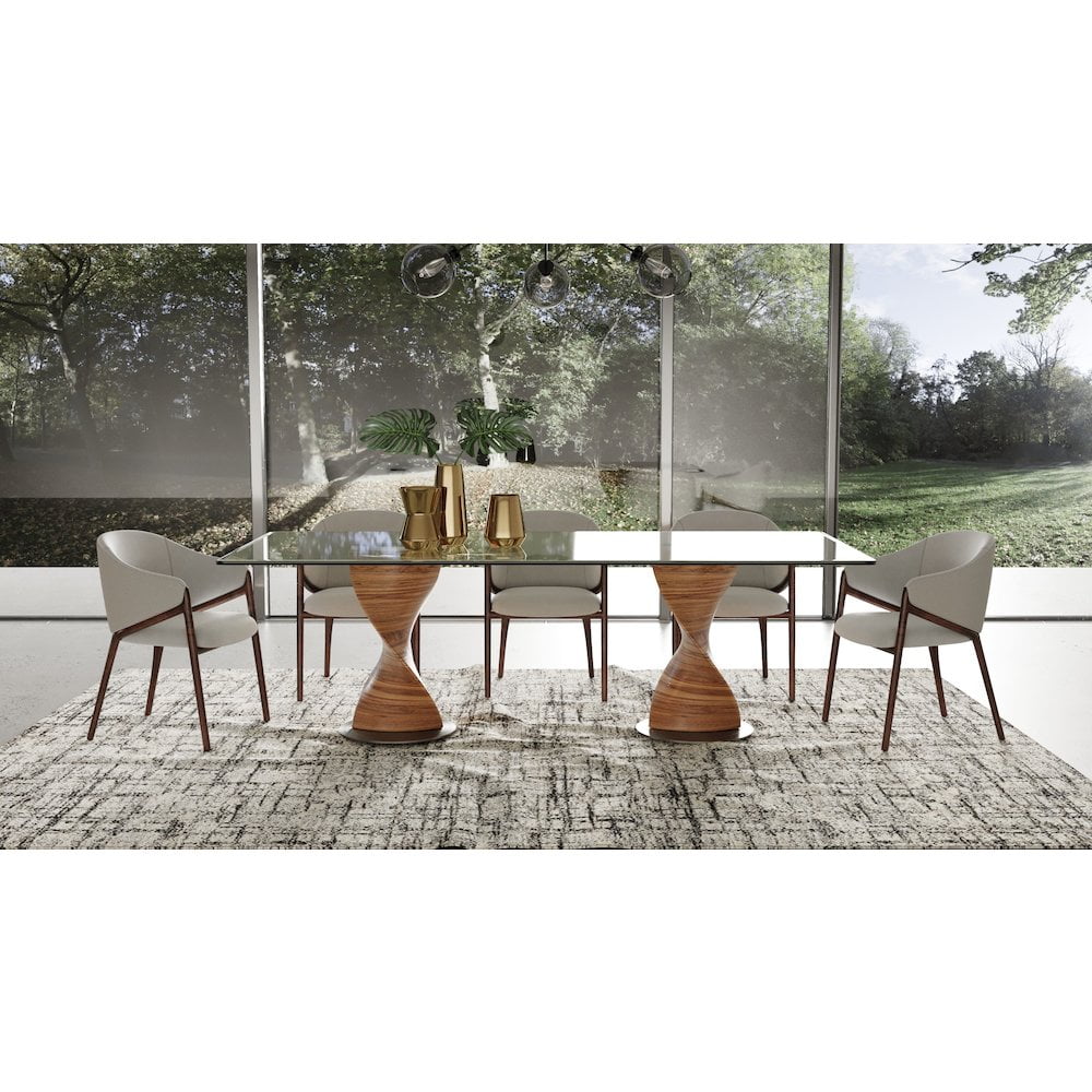 Modrest Cleveland 94.5" Solid Wood & Glass Dining Table in Walnut/Clear ...