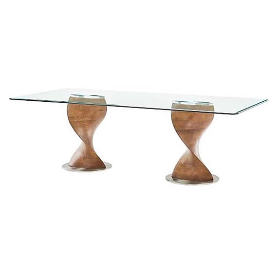 Modrest Cleveland 94.5" Solid Wood & Glass Dining Table in Walnut/Clear ...