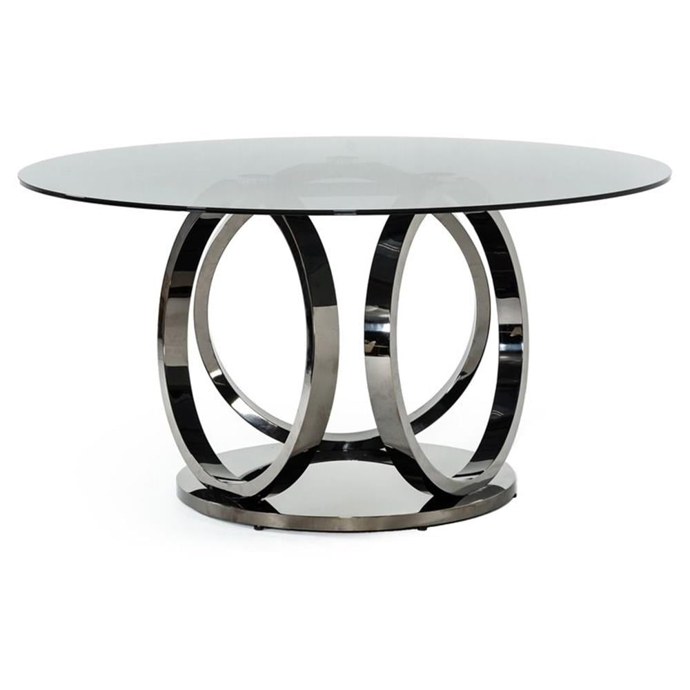 Modrest Enid 59" Round Modern Glass & Stainless Steel Dining Table in ...