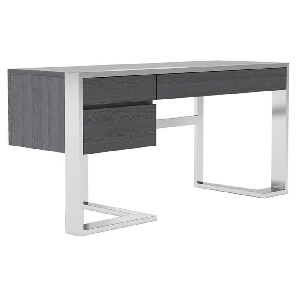 Modrest Fauna 3-Drawer Modern Stainless Steel & MDF Wood Desk in Elm ...