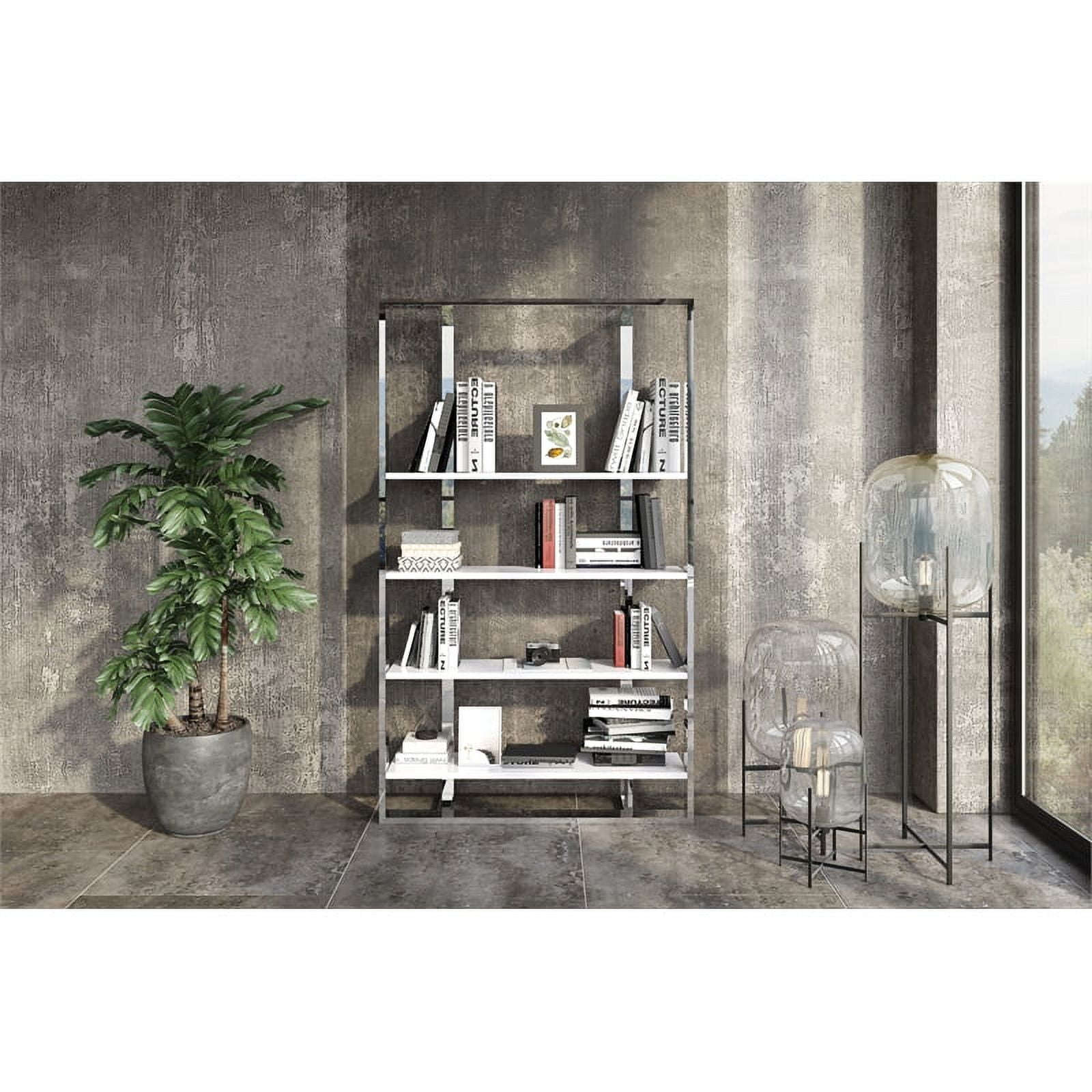 Modrest Fauna Modern Bookshelf, 4 Stainless Steel Shelves in White High ...