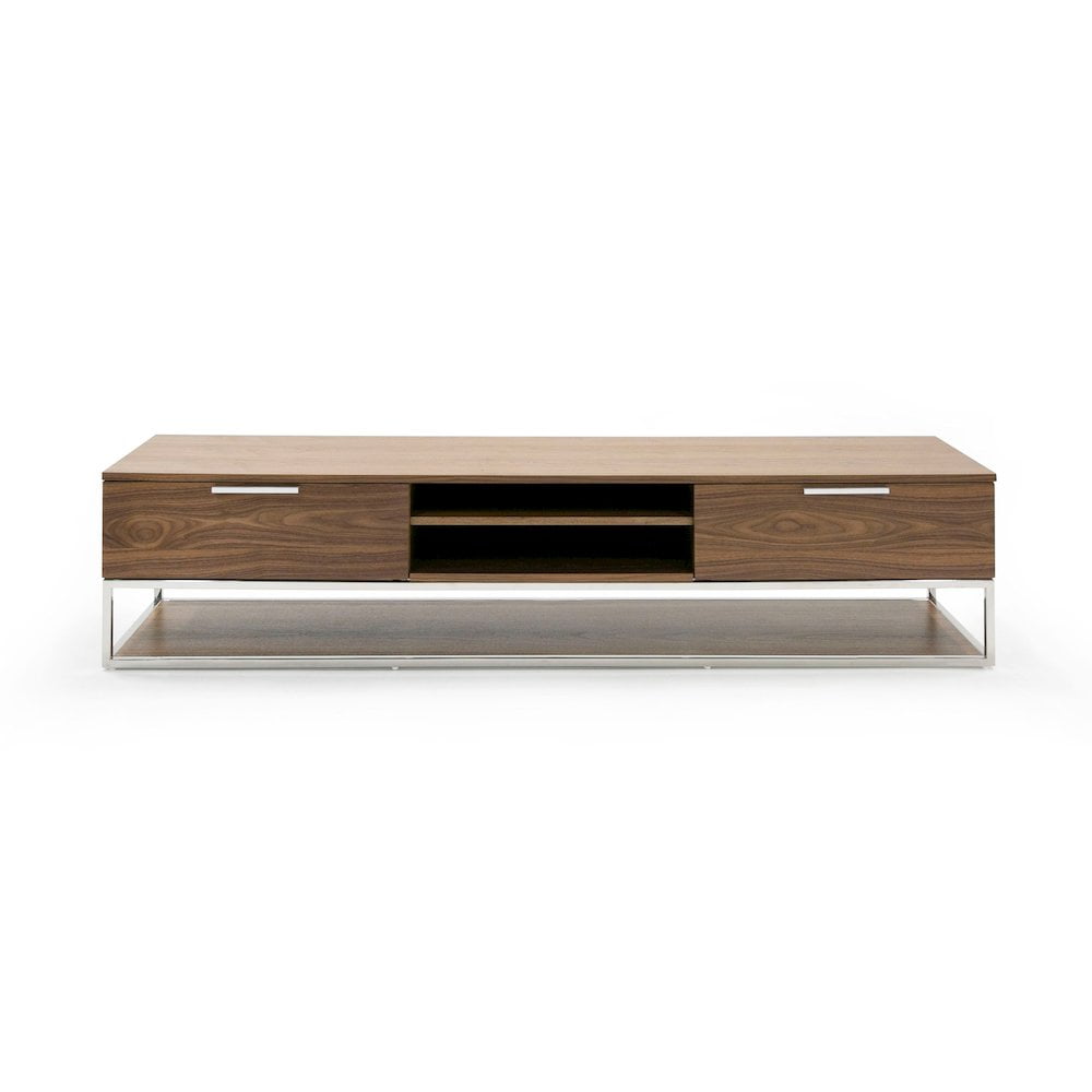 Modrest Heloise - Modern Walnut and Stainless Steel TV Stand - Walmart.com