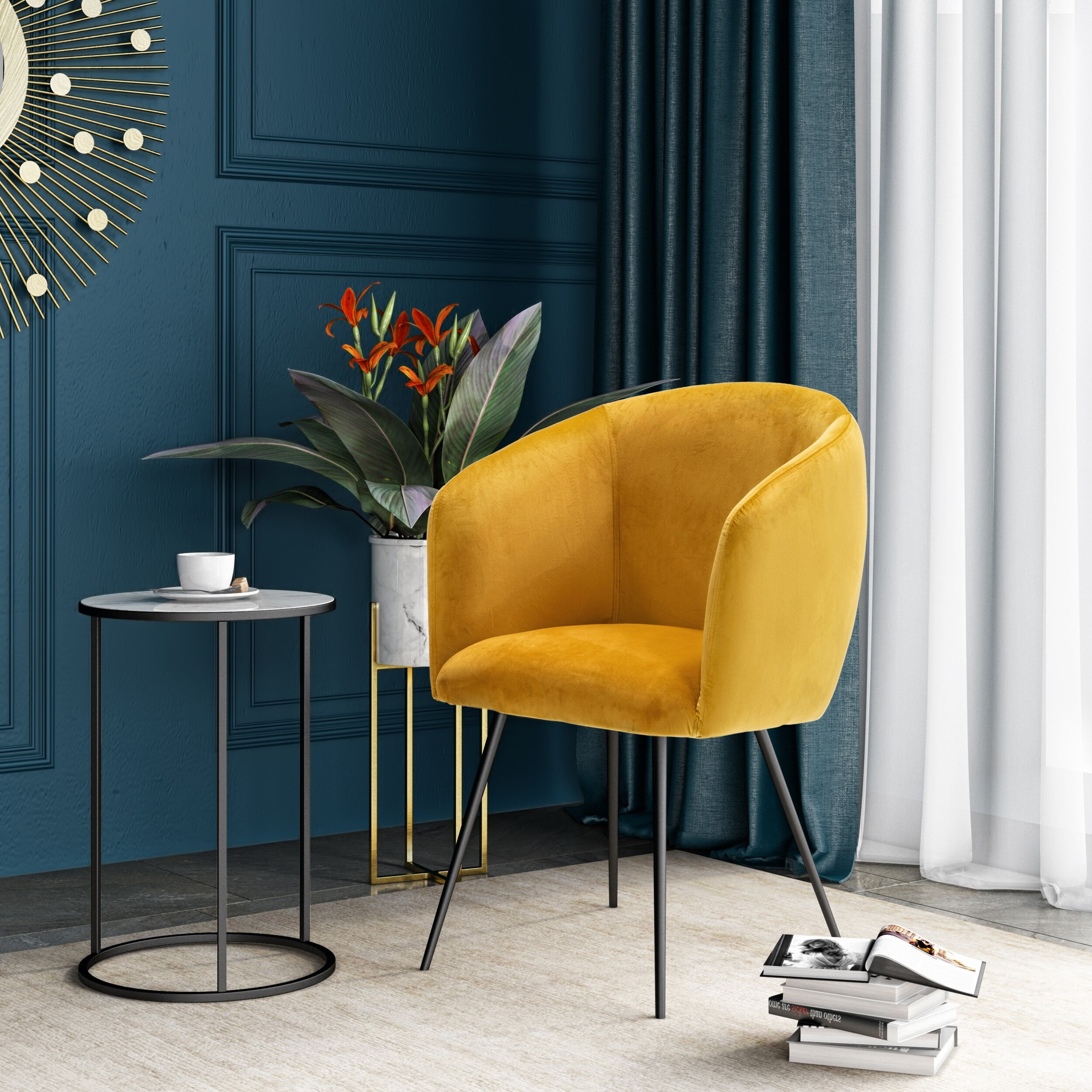 Modrest Luzerne Modern Yellow Velvet Dining Chair - Walmart.com