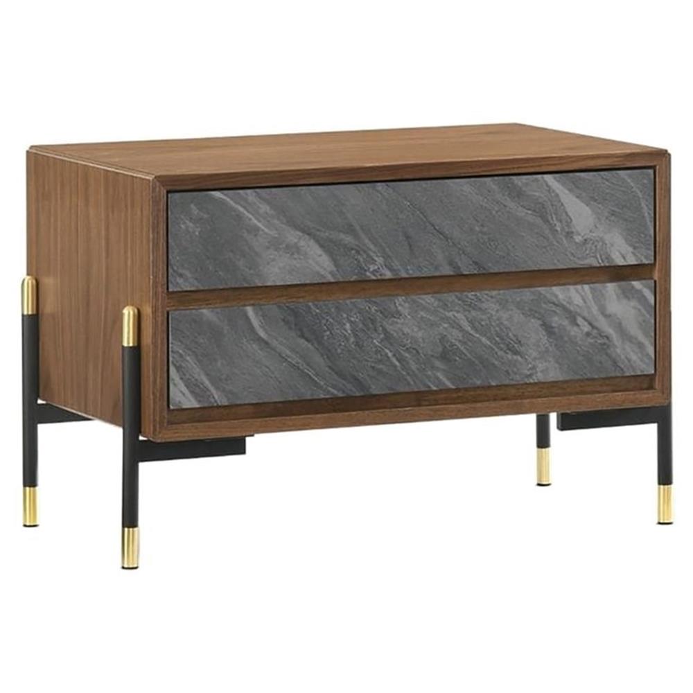 Modrest Metcalf 2-Drawer Mid-Century Wood Nightstand in Walnut/Gray ...